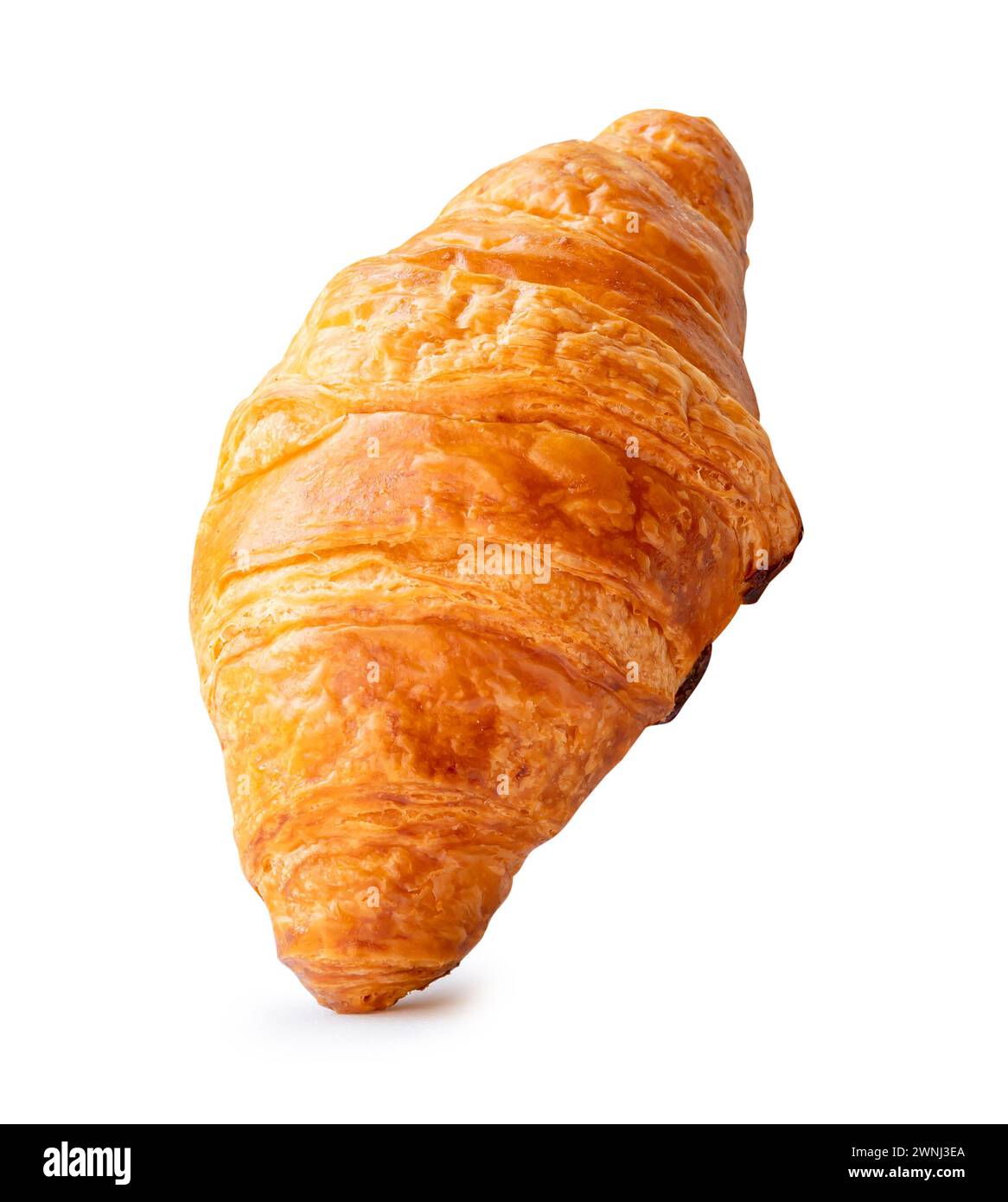 Front view of single fresh brown croissant is isolated on white ...