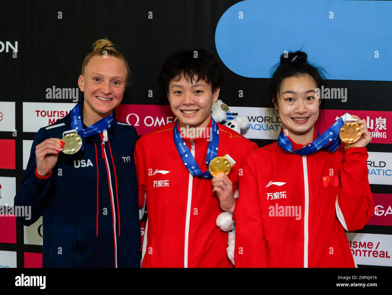 Montreal, Canada. 2nd Mar, 2024. Gold medalist Chen Yiwen (C) of China ...