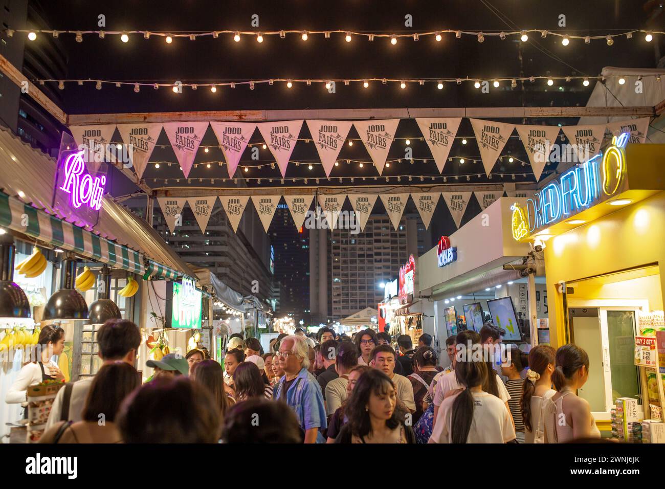 Bangkok, Thailand - March 2, 2024: People at the Jodd Fair's night ...