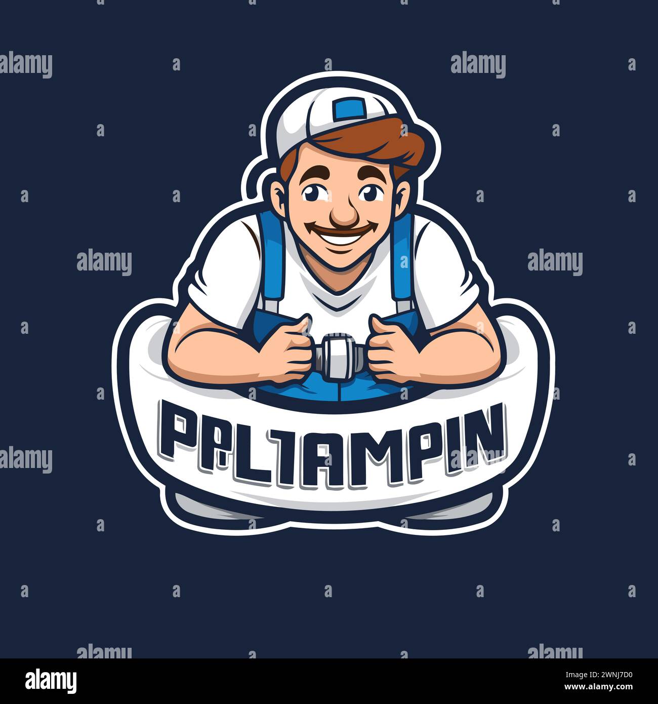 Plumber mascot logo design. Vector illustration on dark blue background ...