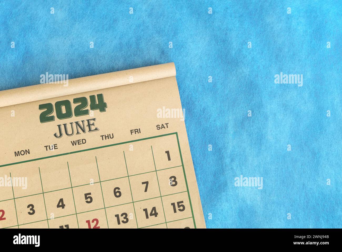 June 2024 calendar flat lay in blue background with copy space Stock ...