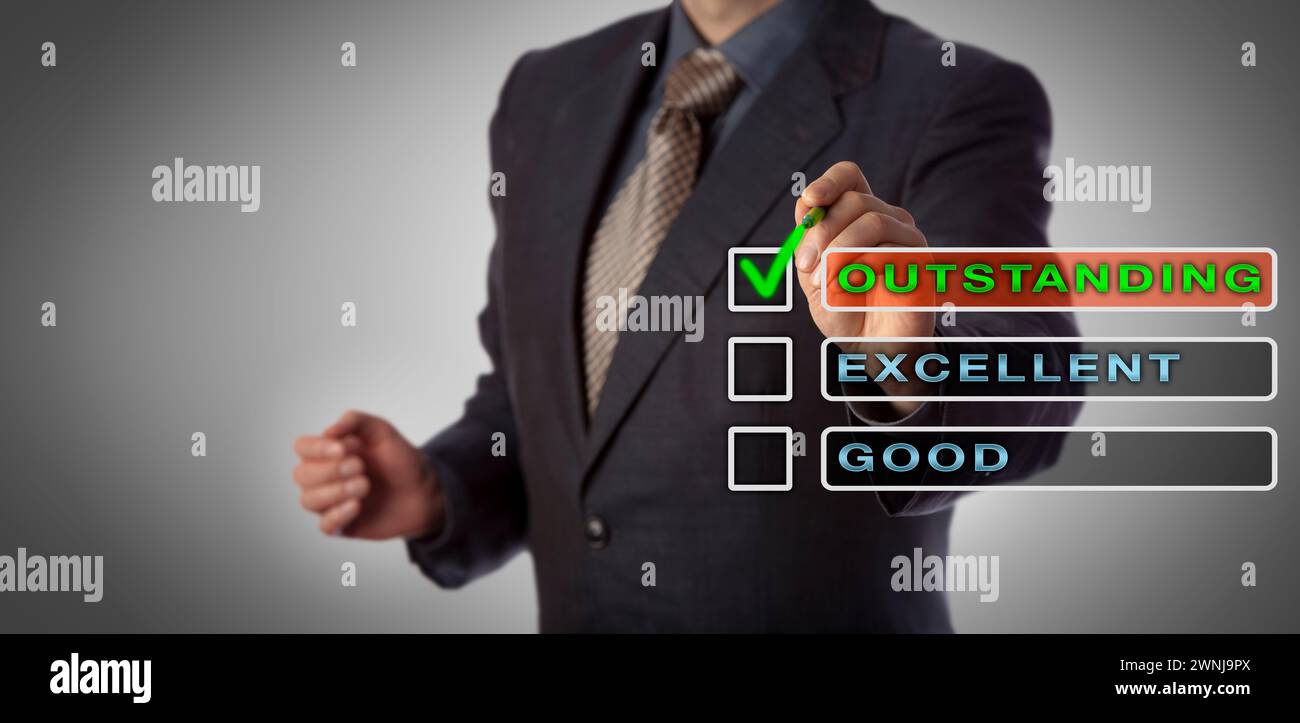 Unrecognizable male corporate manager is checking the tick box next to ...