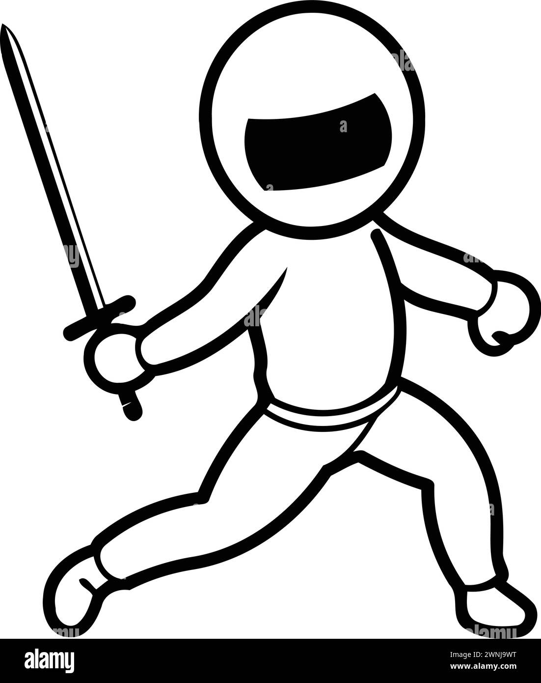 Funny cartoon knight with sword. Vector illustration on white ...