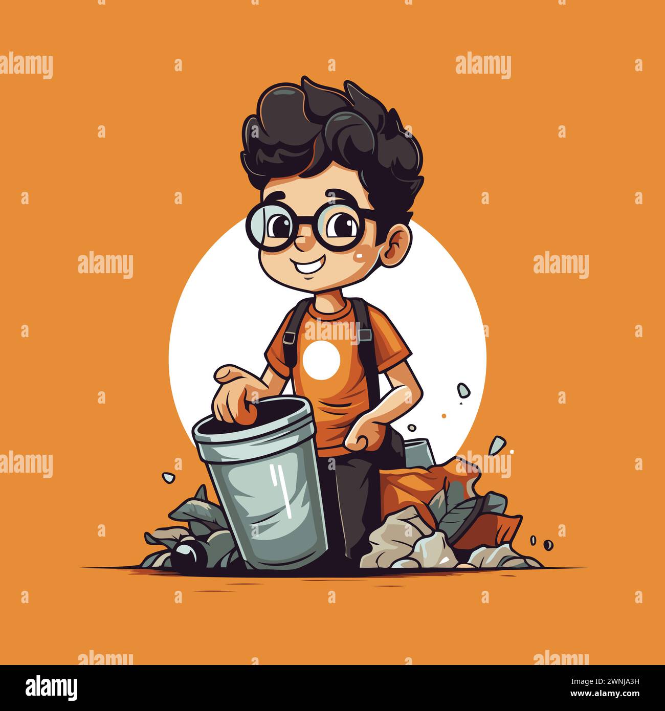 Child throwing trash in the bin Stock Vector Images - Alamy
