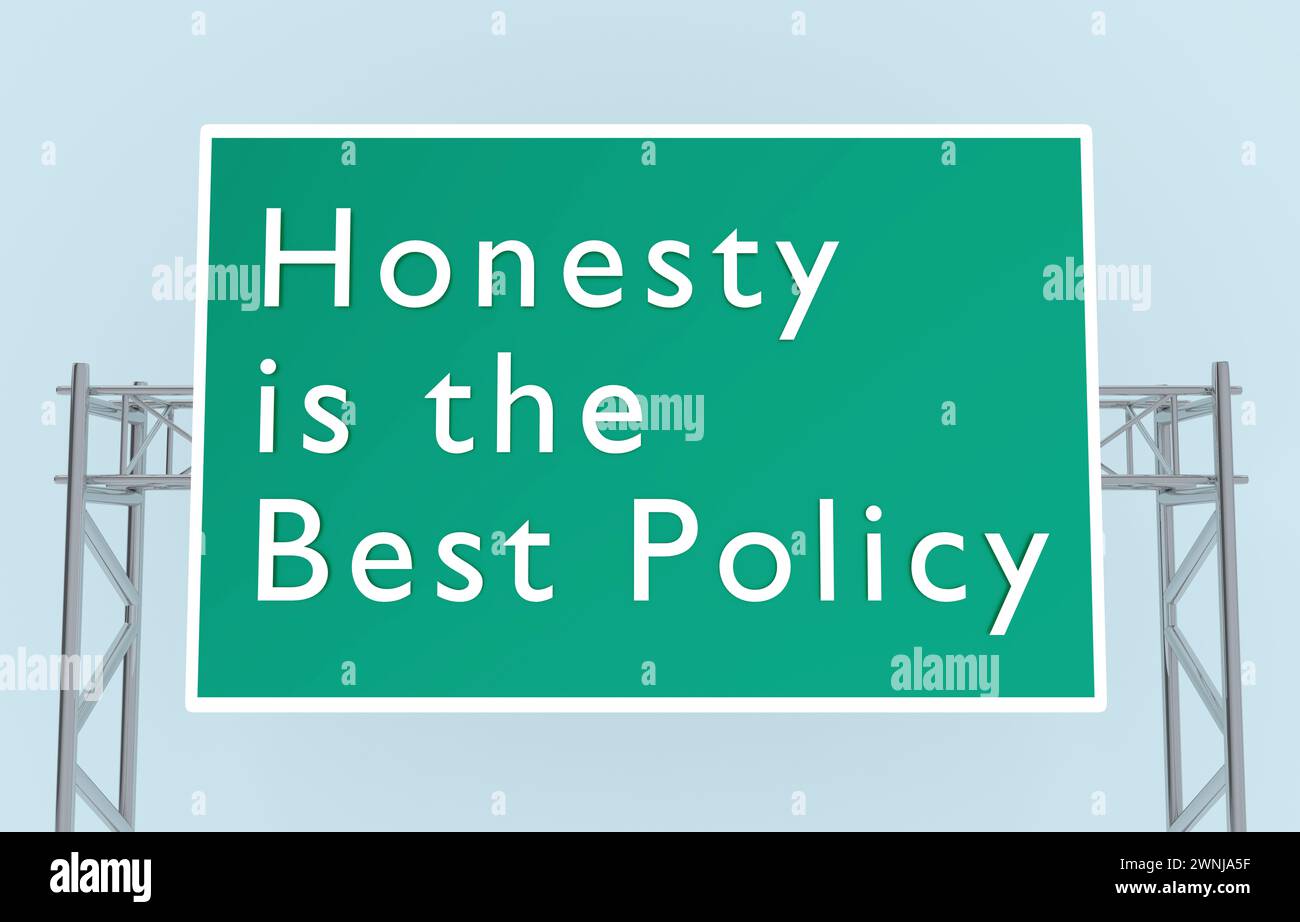 3D illustration of Honesty is the Best Policy script on road sign ...