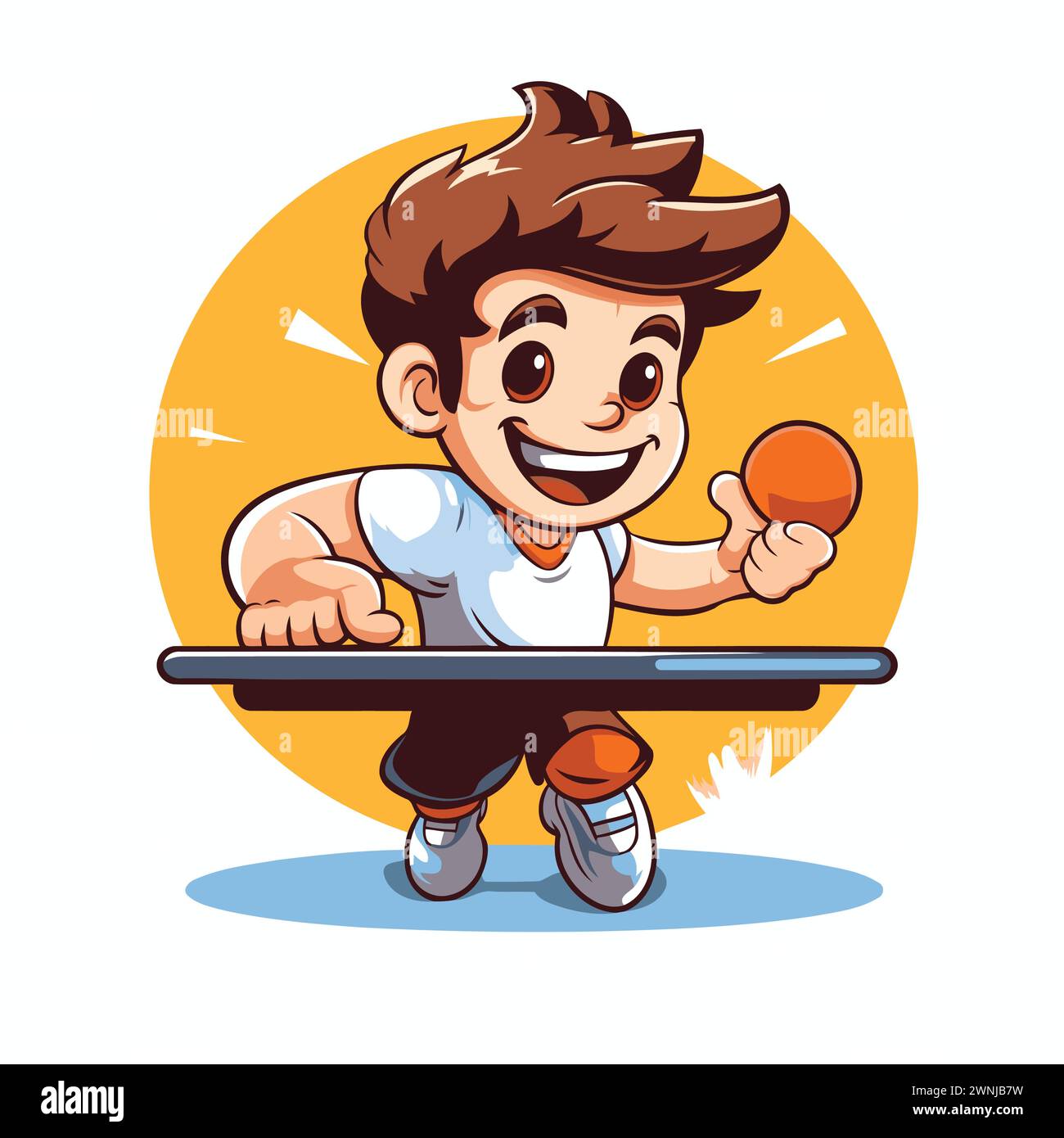 Cartoon boy playing table tennis. Vector illustration isolated on white ...