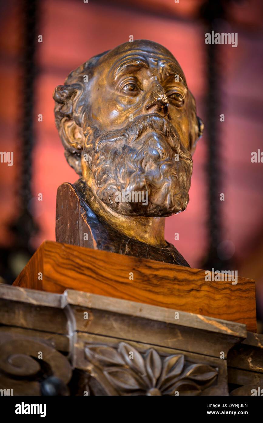 Bust sculpture of Eusebi Güell inside the Güell Palace, a work designed ...