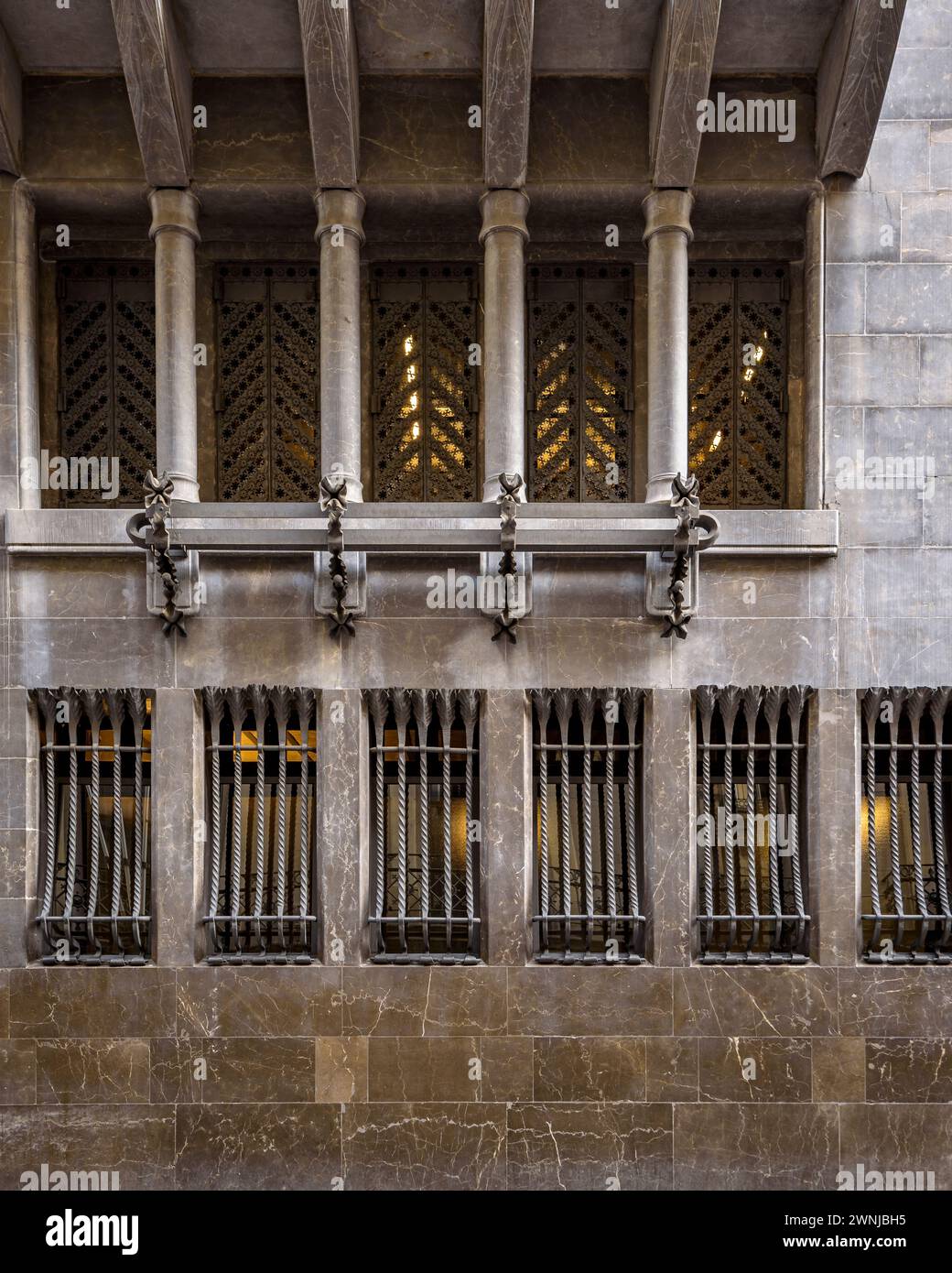 Details of the front facade of the Palau Güell palace, work of Antoni ...