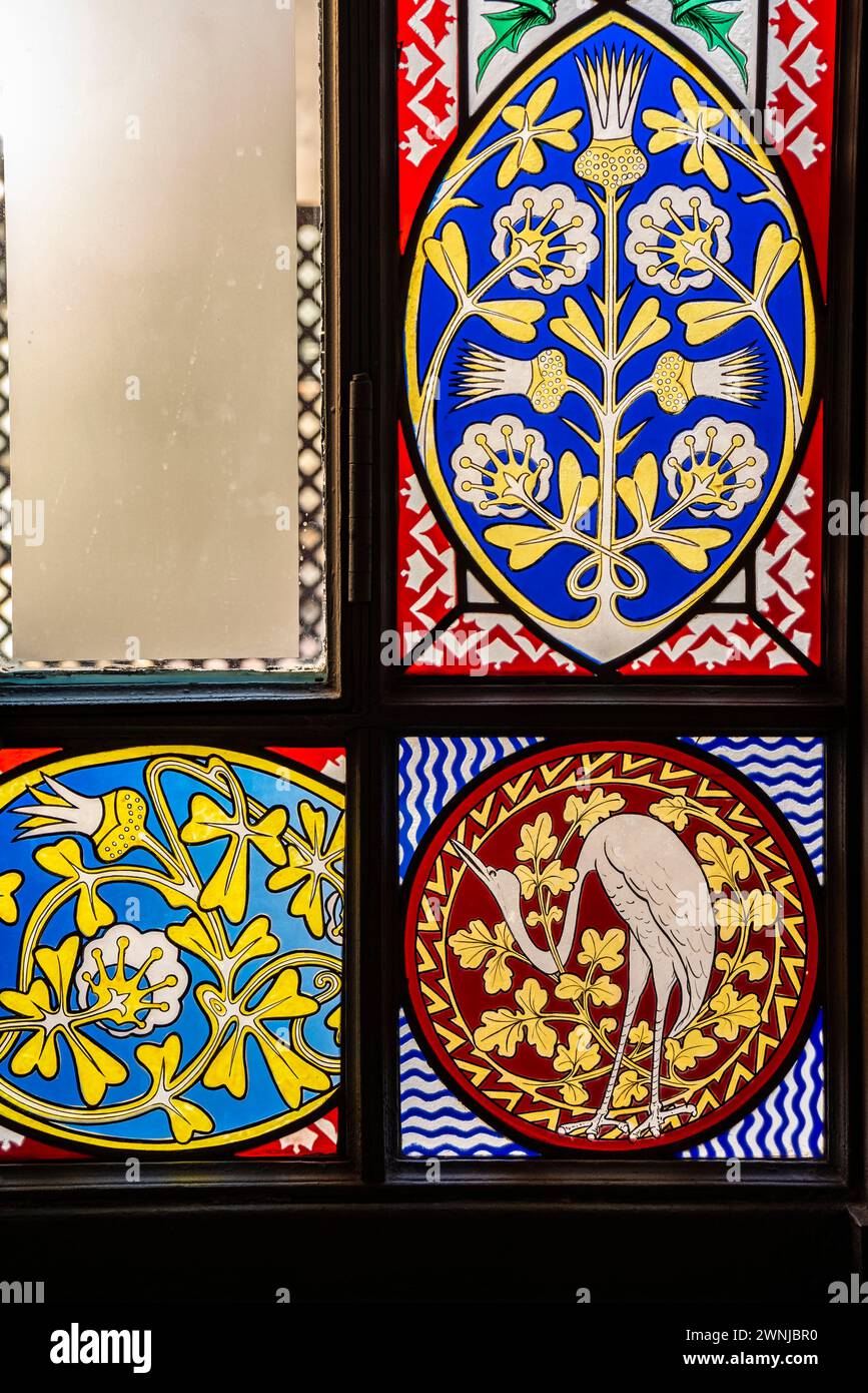 Stained glass windows with plant and animal motifs in the Palau Güell ...
