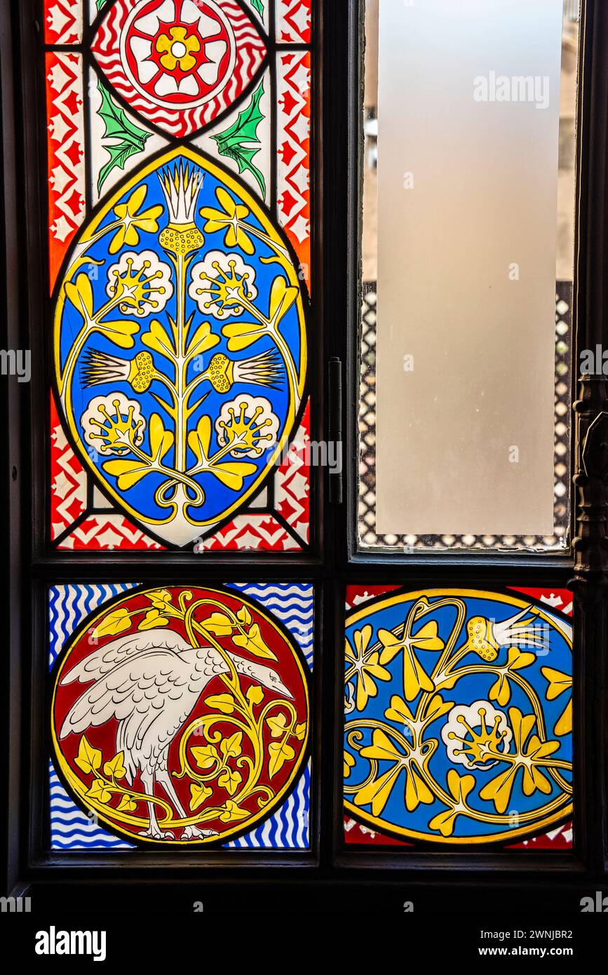 Stained glass windows with plant and animal motifs in the Palau Güell ...