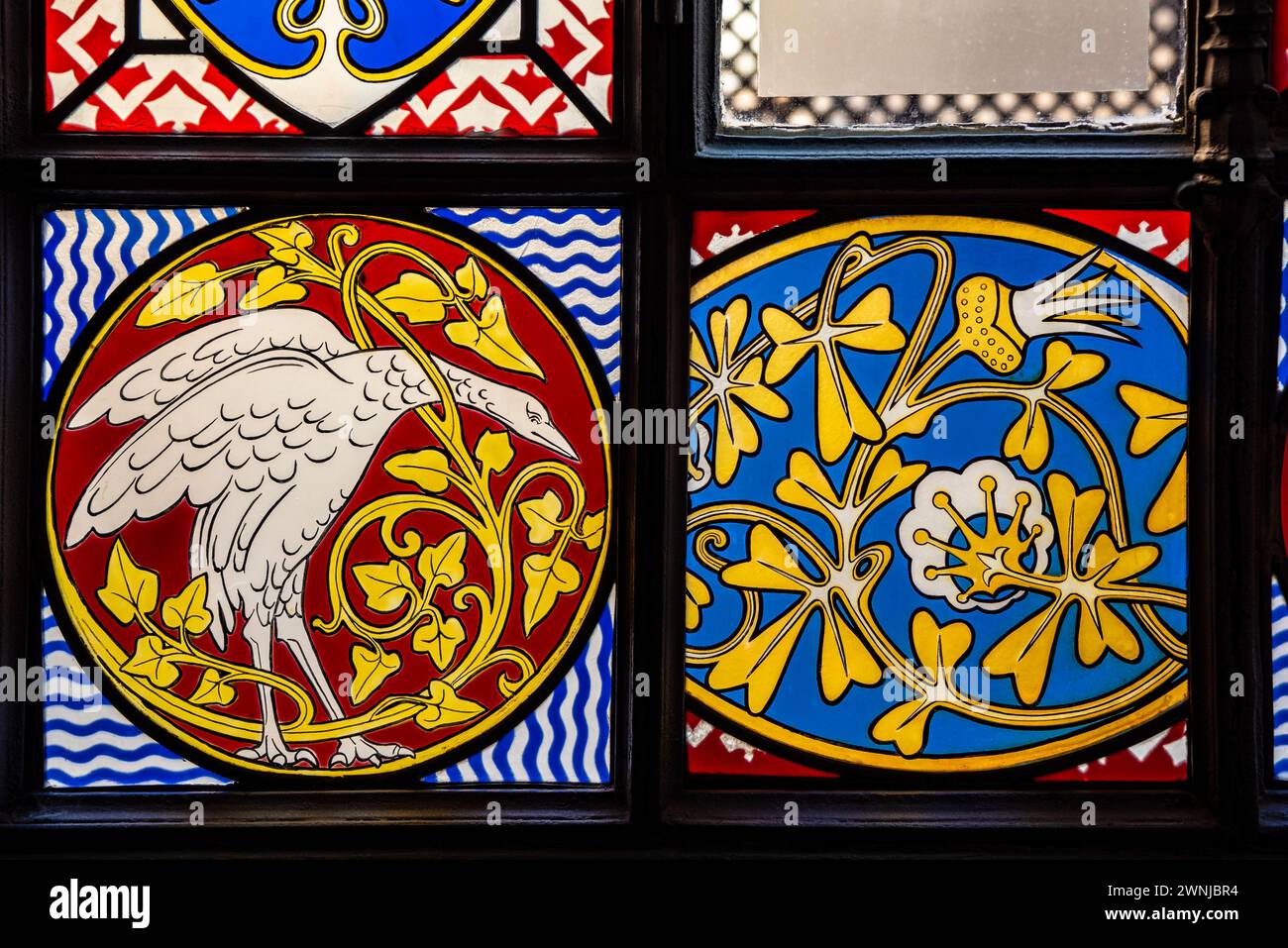 Stained glass windows with plant and animal motifs in the Palau Güell ...
