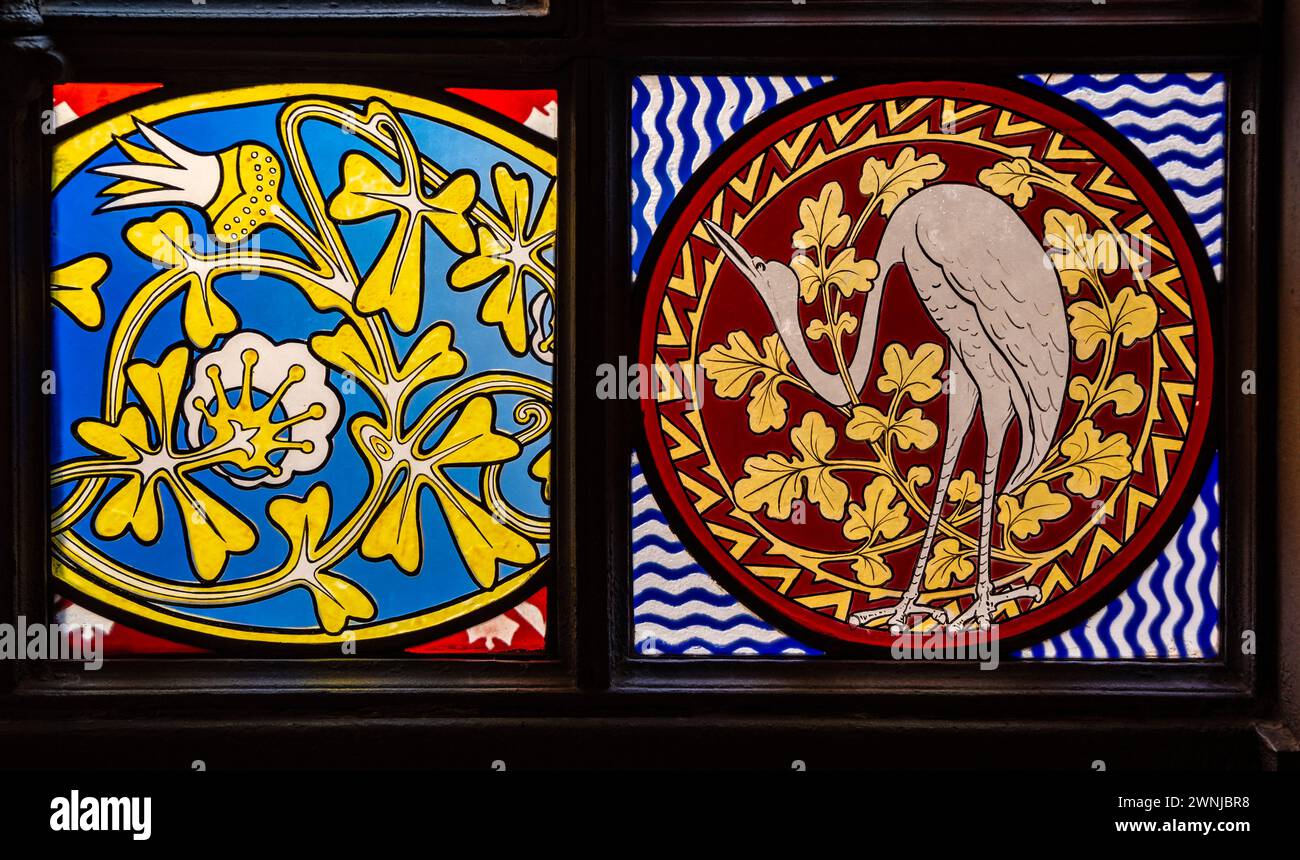 Stained glass windows with plant and animal motifs in the Palau Güell ...
