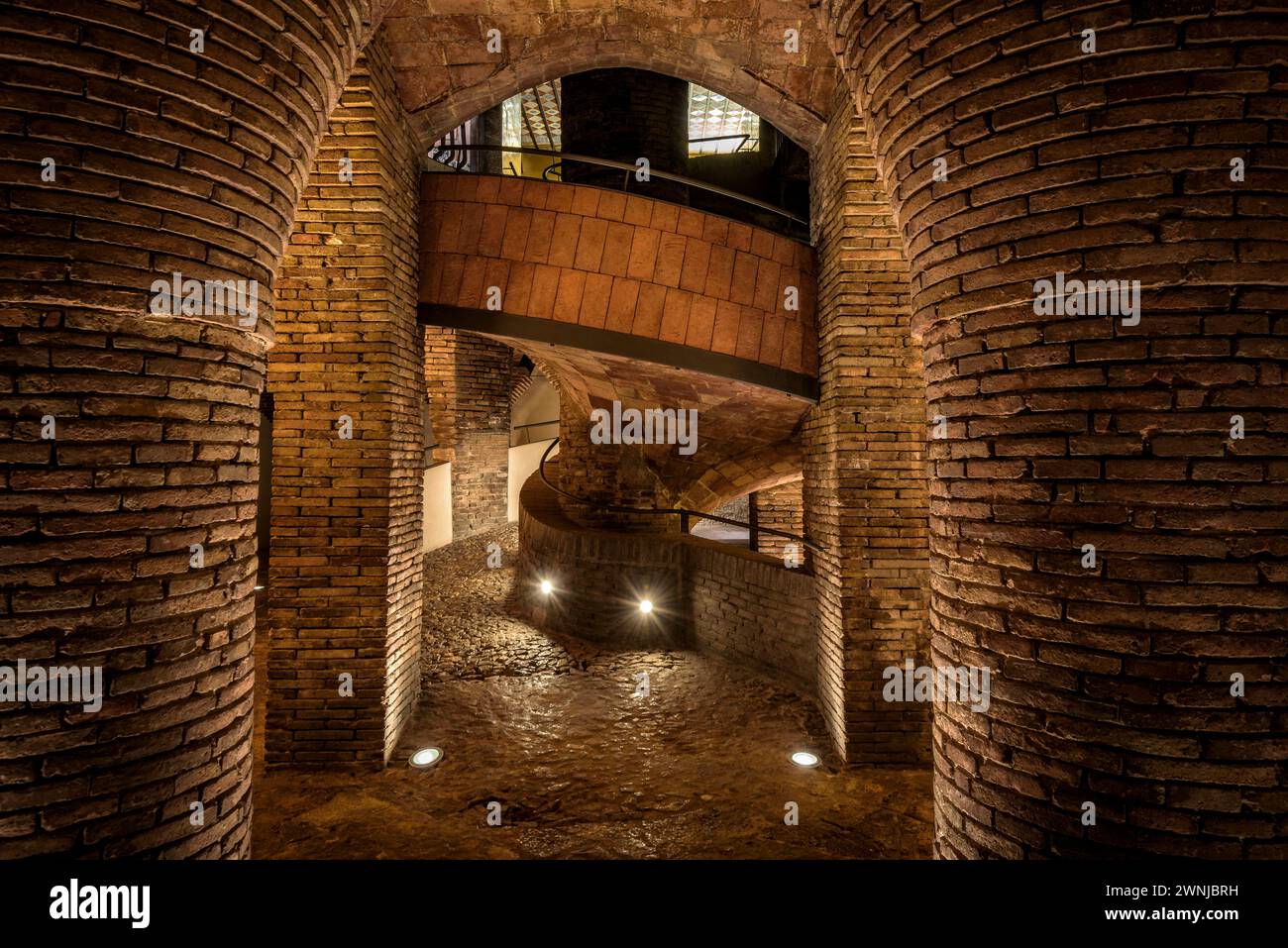 Helical ramp in the basement of Palau Güell designed by Antoni Gaudí ...