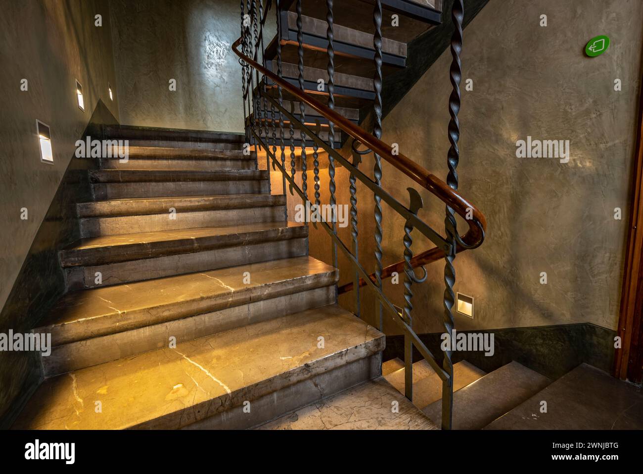 Lateral stairs to access the various floors of Palau Güell palace ...