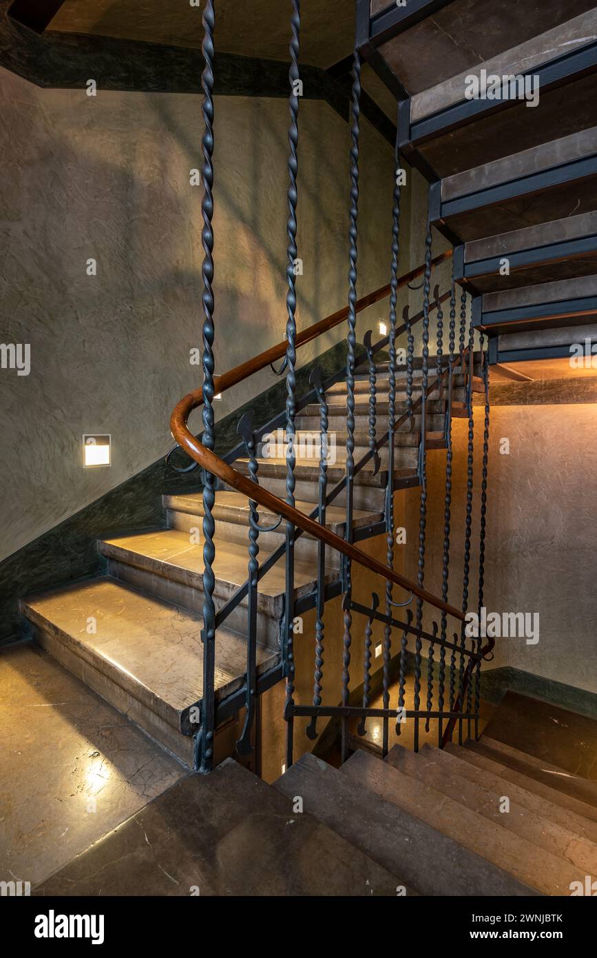 Lateral stairs to access the various floors of Palau Güell palace ...