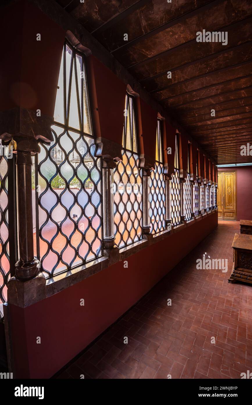 Side gallery of one of the courtyards of the Palau Güell palace, a work ...