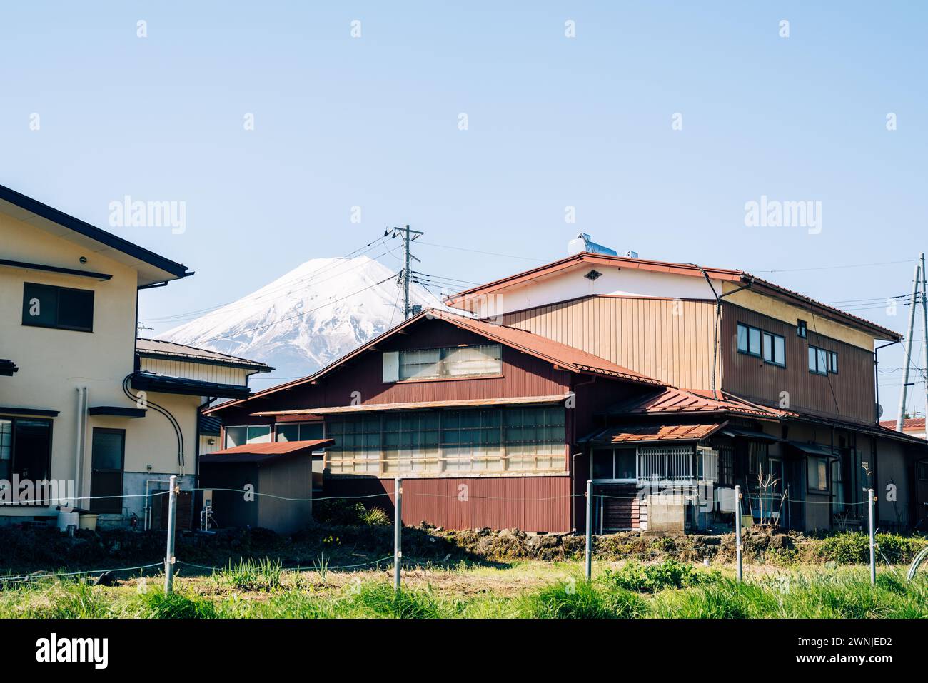 Fujiyoshida country village and Fuji Mountain in Yamanashi, Japan Stock ...