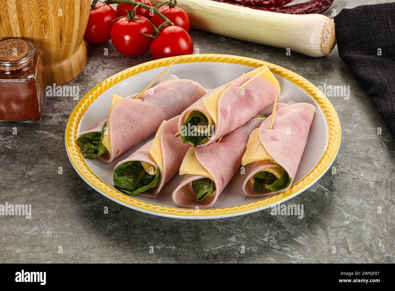 Roll with ham and cheese snack Stock Photo - Alamy
