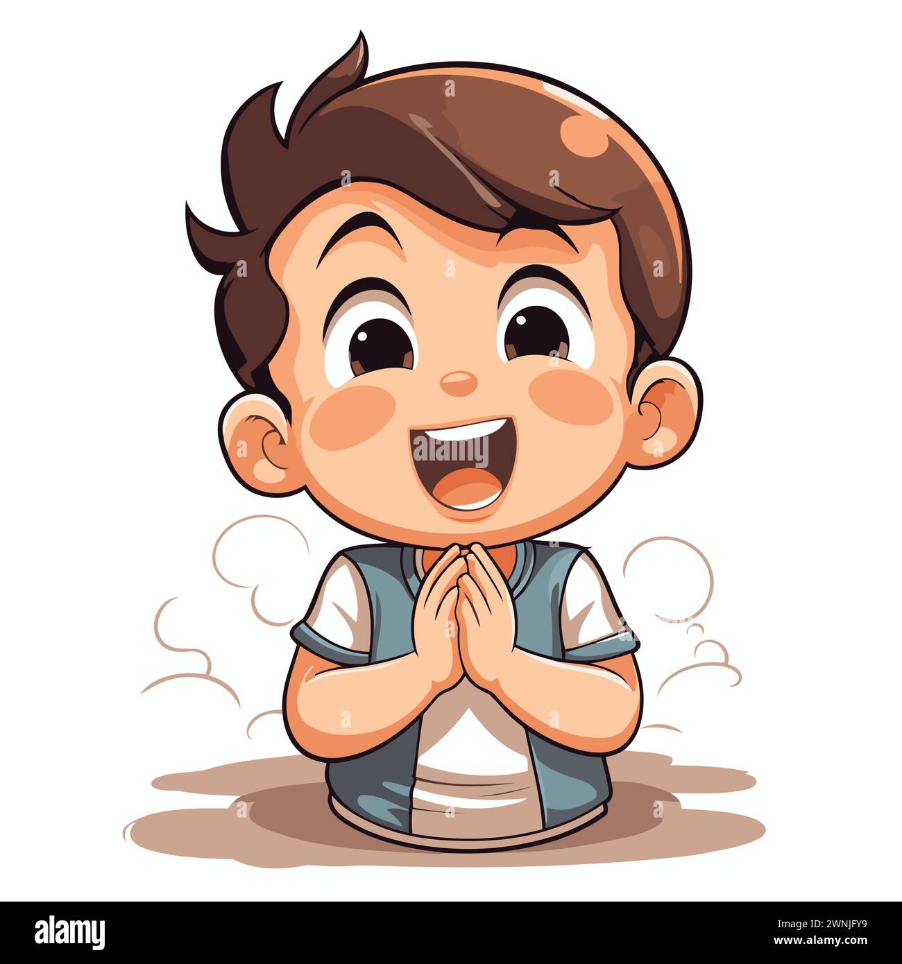 Cute little boy praying on a white background. Vector illustration ...