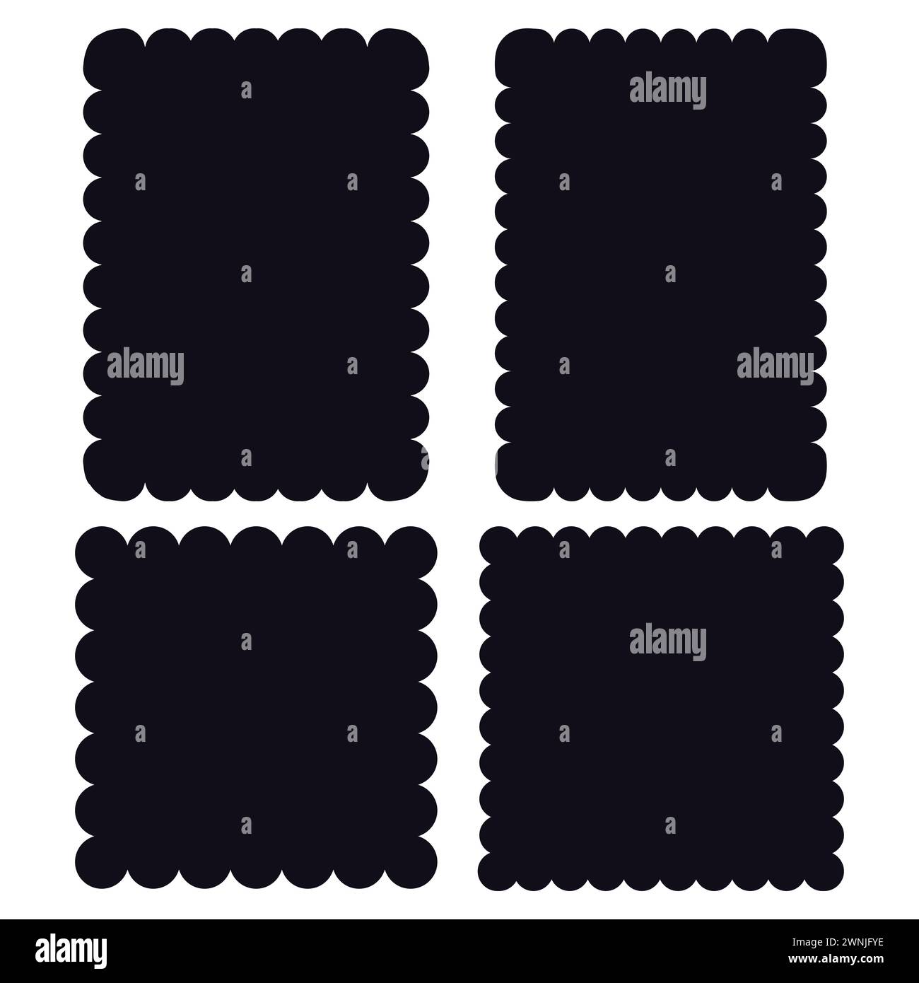 Scalloped edge border silhouette shapes, wavy borders isolated on white ...