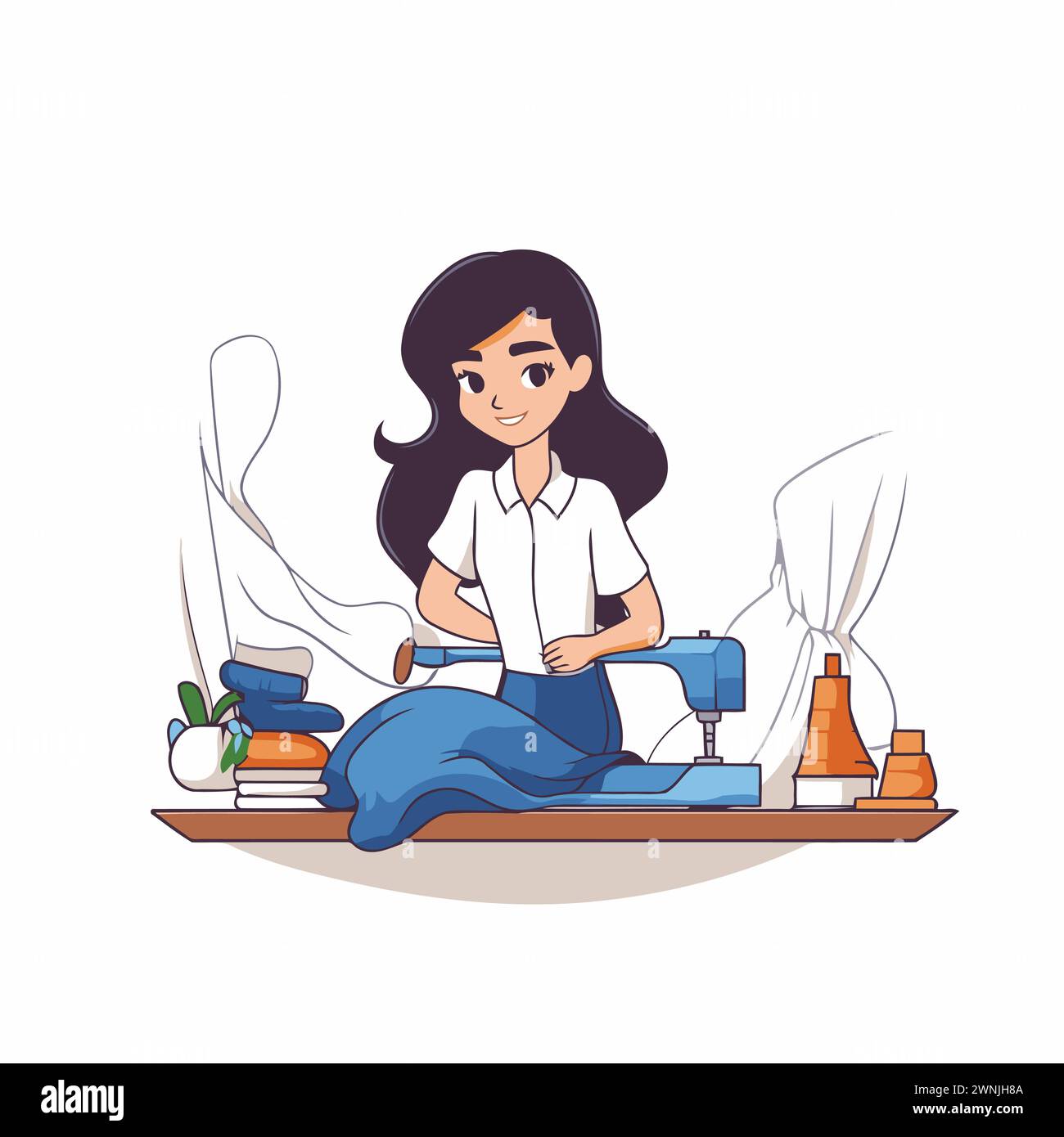 Woman sewing needlecraft Cut Out Stock Images & Pictures - Alamy