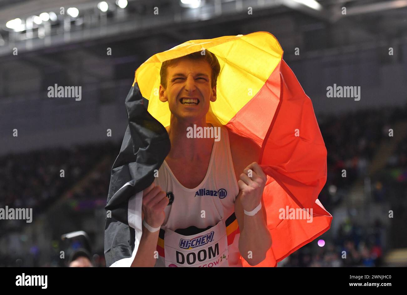 Glasgow, Britain. 2nd Mar, 2024. Alexander Doom of Belgium celebrates ...
