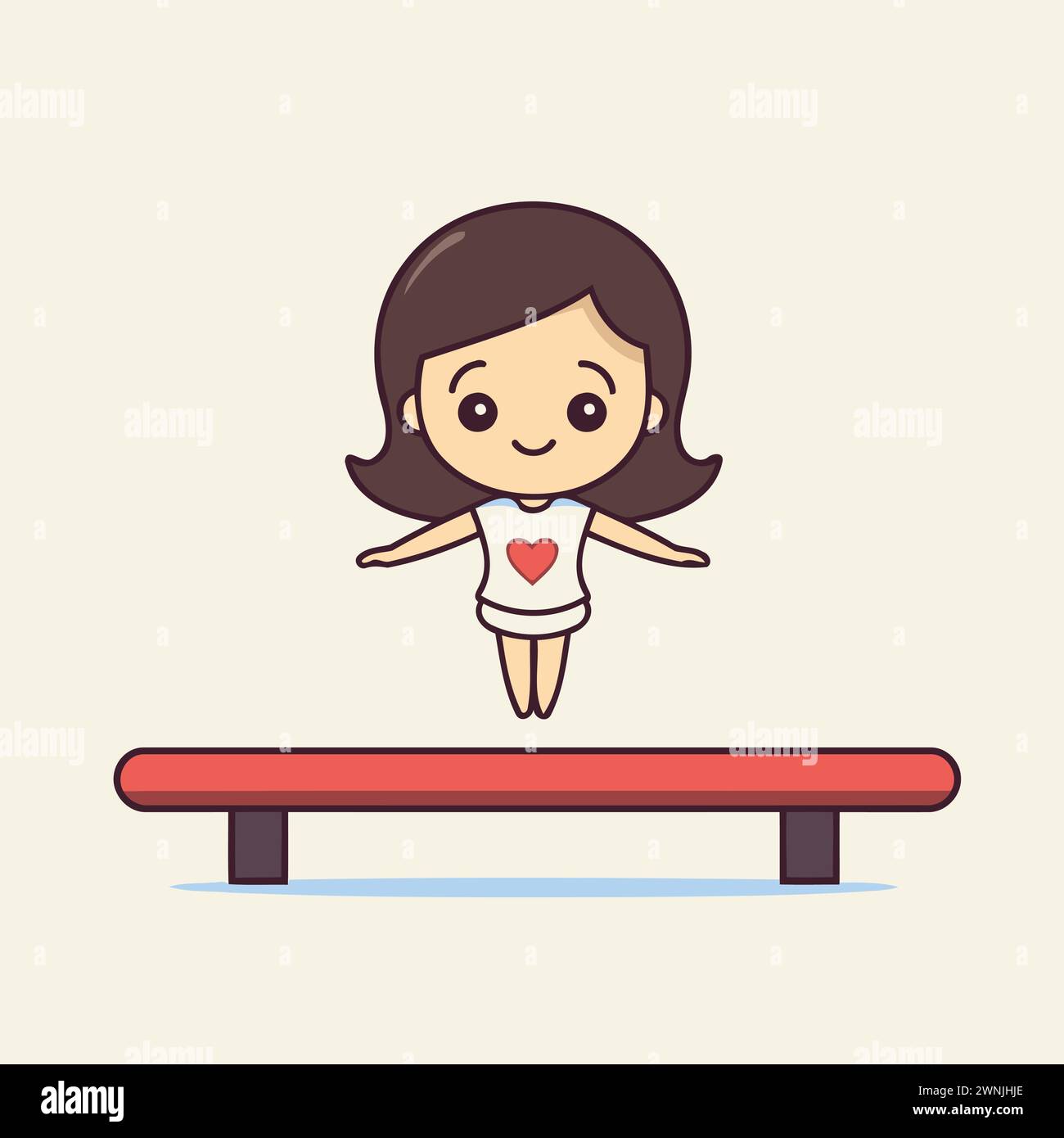 Cartoon cute girl doing exercise on the balance beam. Vector ...