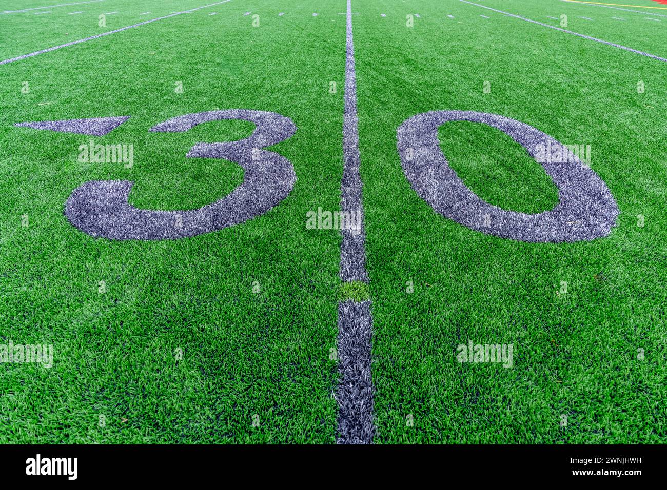 Synthetic turf football 30 yard line and block style numbers in gray ...