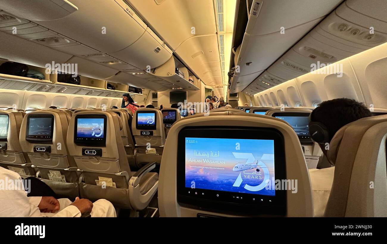 Jeddah , Saudi Arabia - Mar 11 2023 : Passengers traveling inside Saudi ...