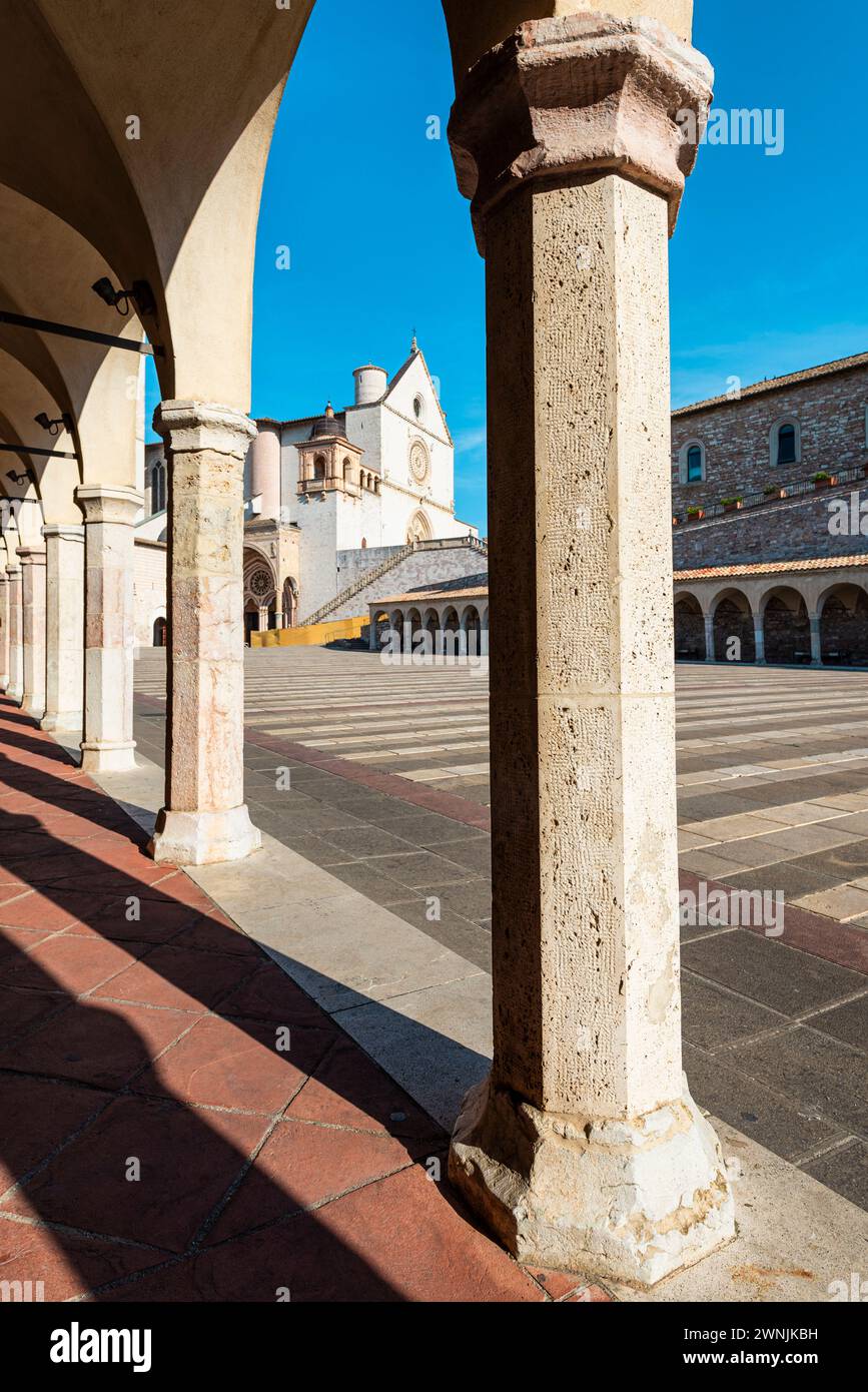 View through columns onto the Basilica of St Francis of Assisi in the ...