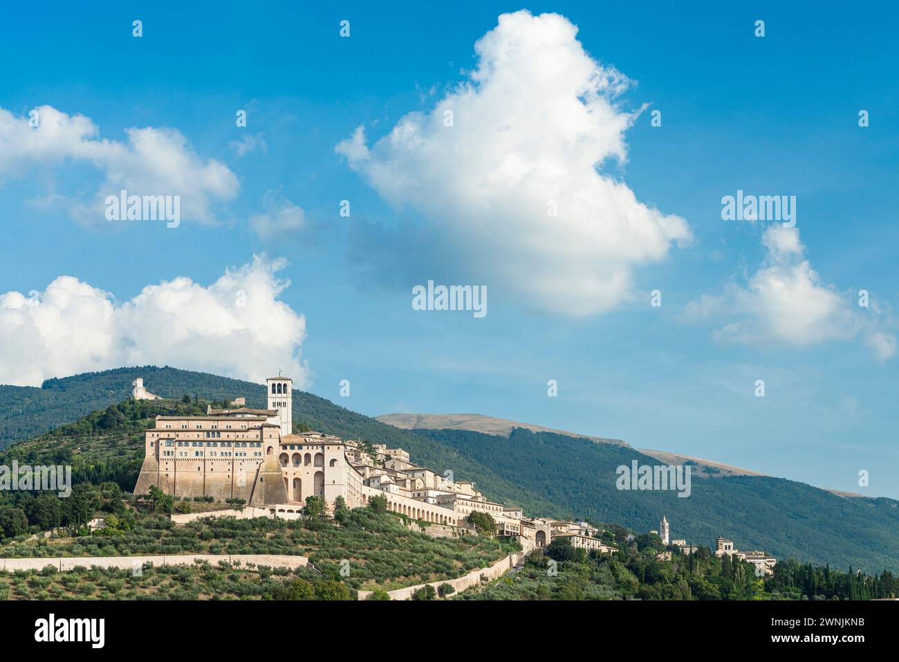 View from the west of the historic centre of Assisi with the Basilica ...