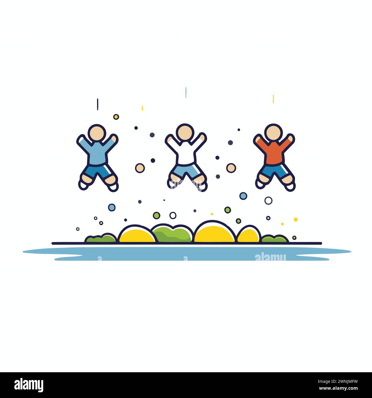 People jumping in the air. Vector illustration in flat linear style ...
