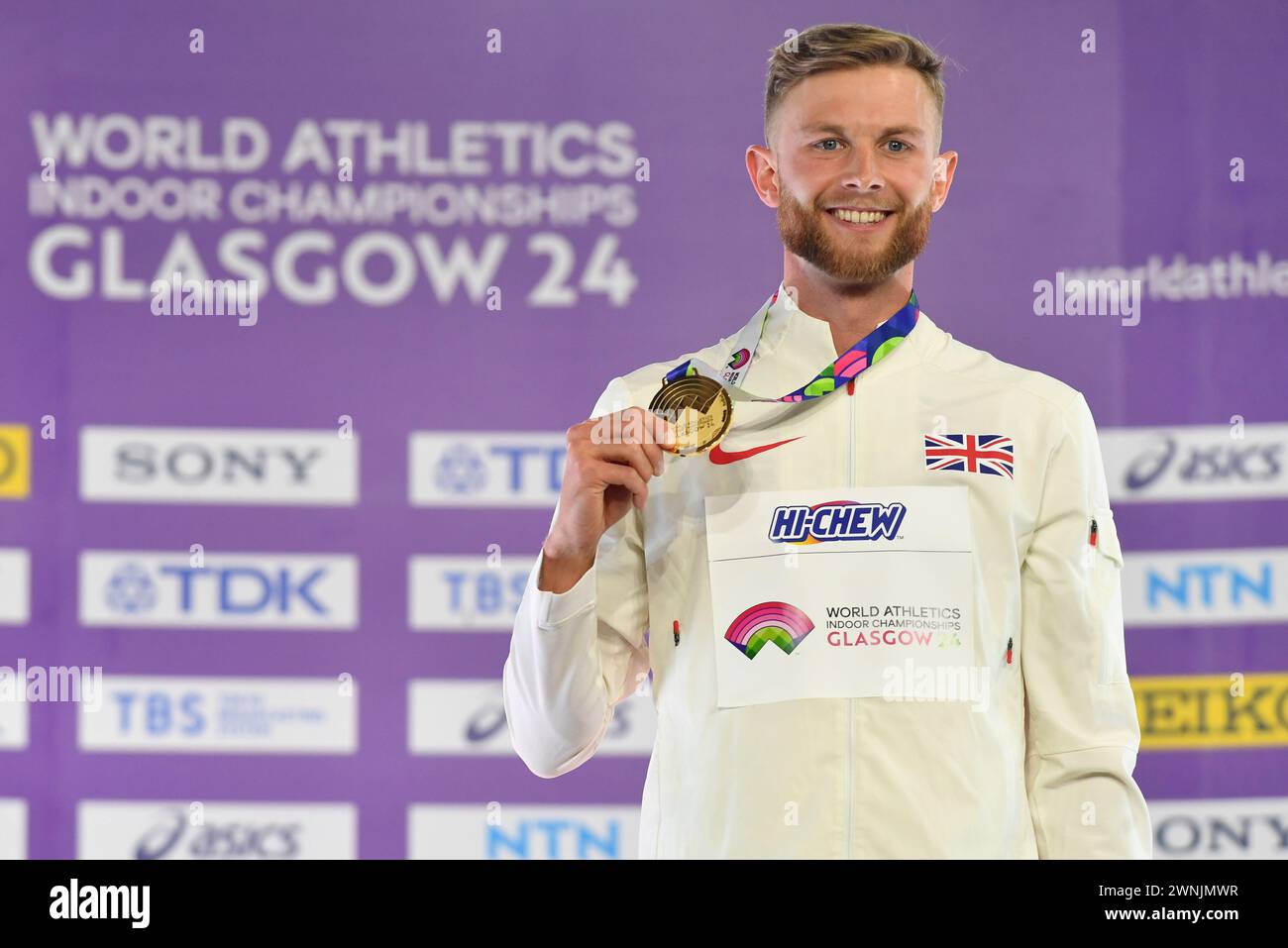 Glasgow, Britain. 2nd Mar, 2024. Gold medalist Josh Kerr of Britain ...