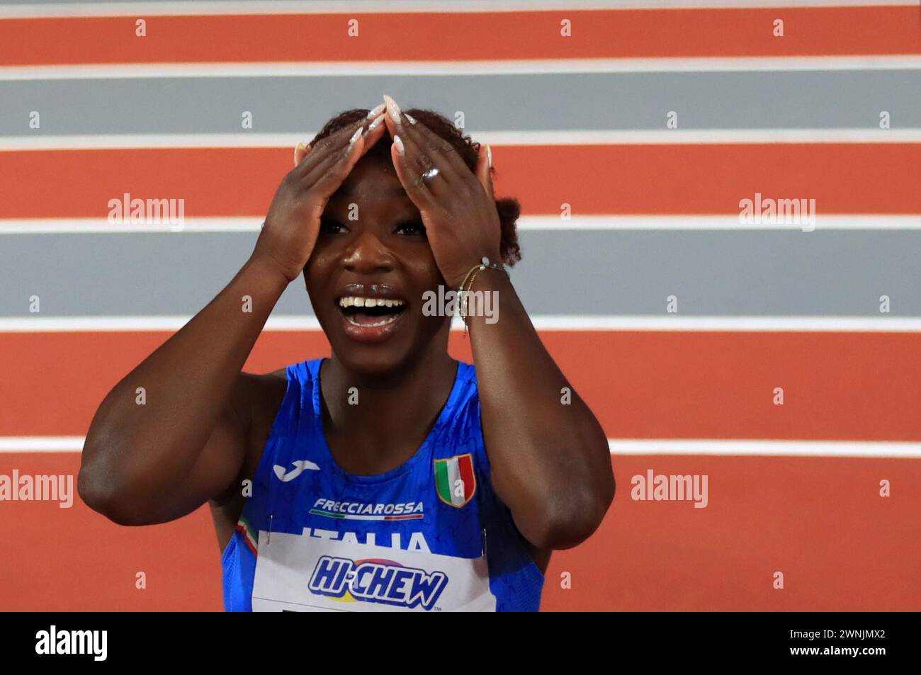 Glasgow, Britain. 2nd Mar, 2024. Zaynab Dosso of Italy reacts after the ...