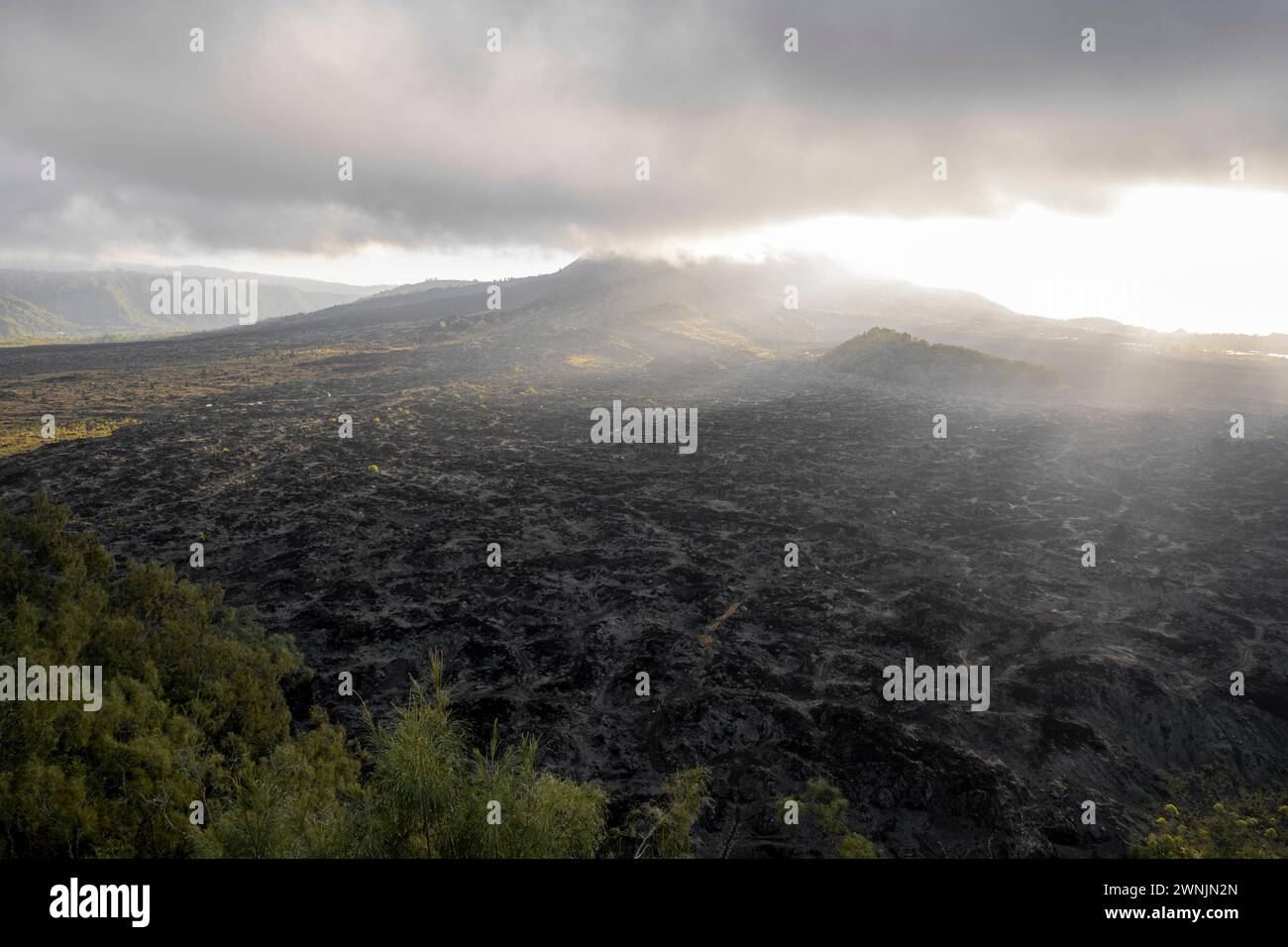 Black Lava Site during breathtaking sunrise moment, Kintamani, Bali ...
