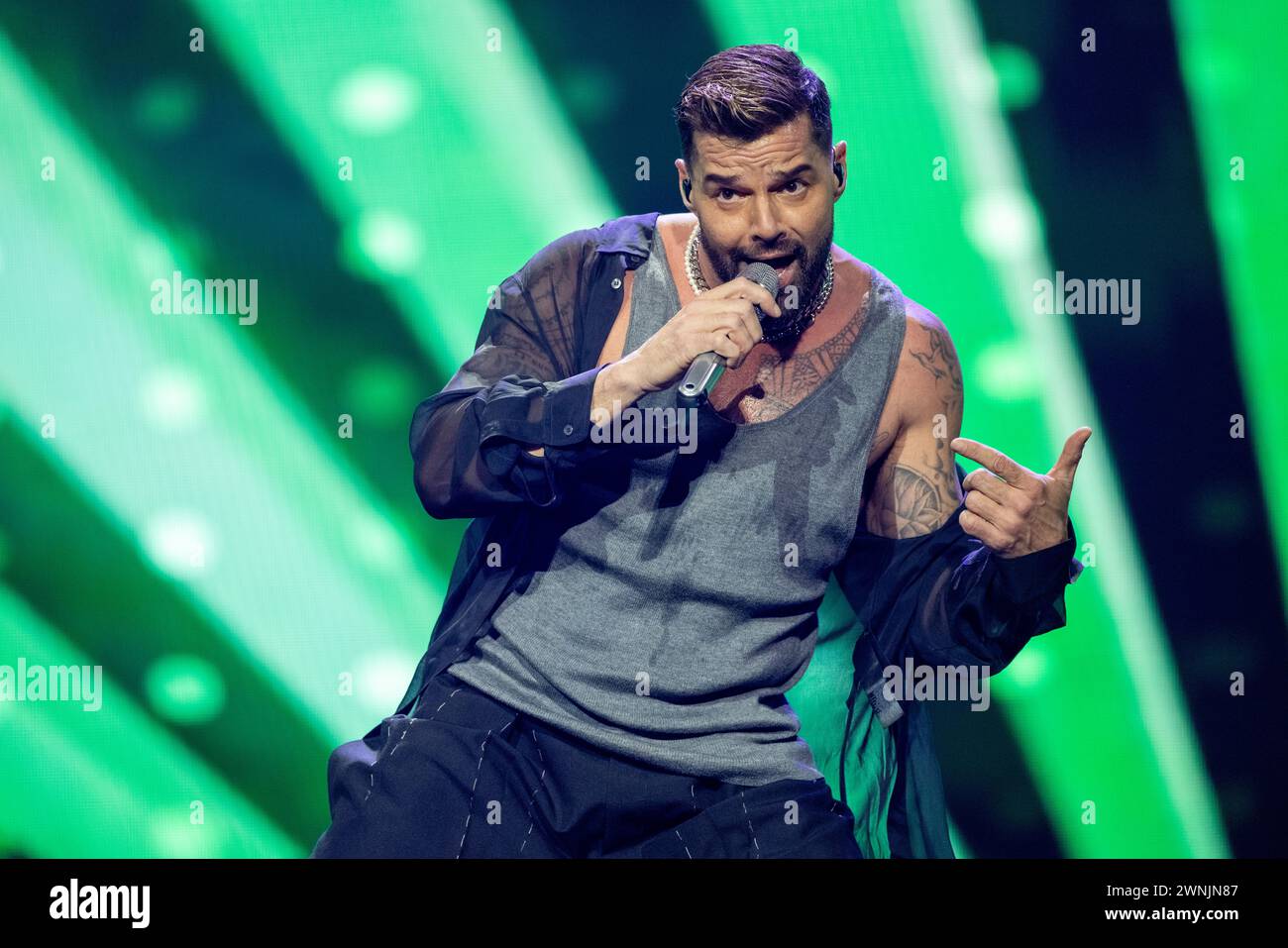 Latino singer and songwriting artist, Ricky Martin, performs on stage ...