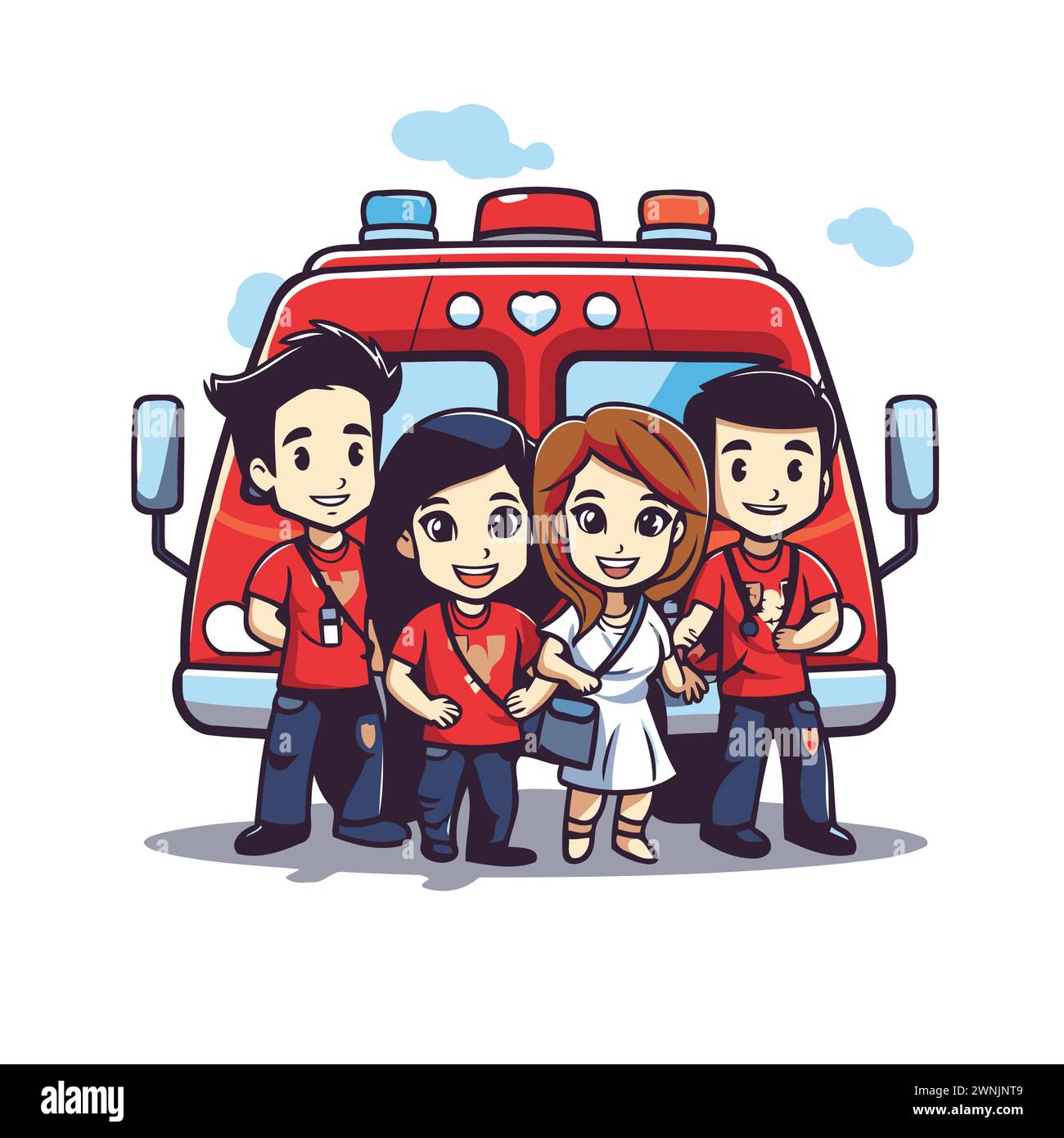 Ambulance team with kids on white background. Vector illustration Stock ...