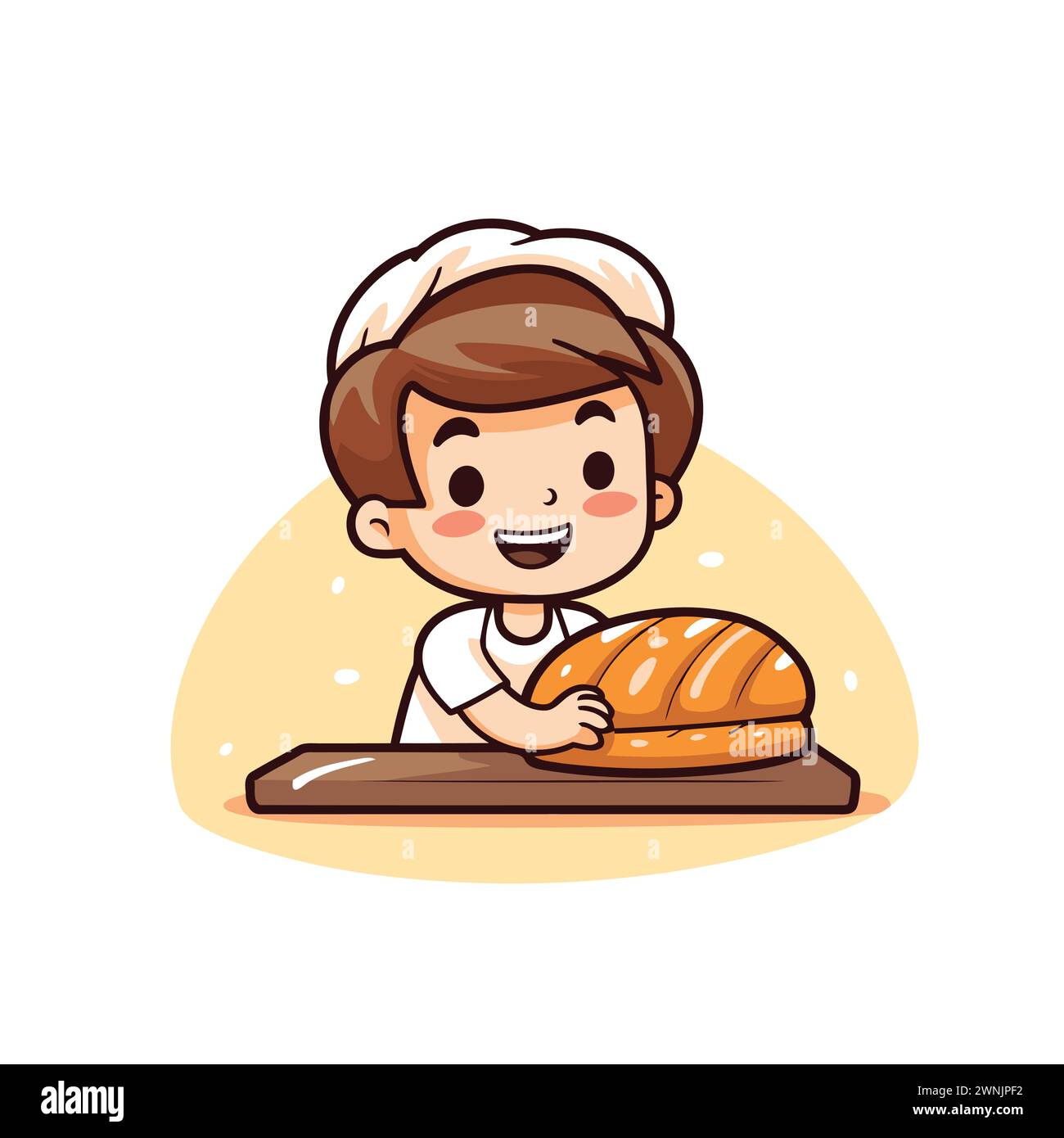 Cute baker boy with bread. Vector illustration on white background ...