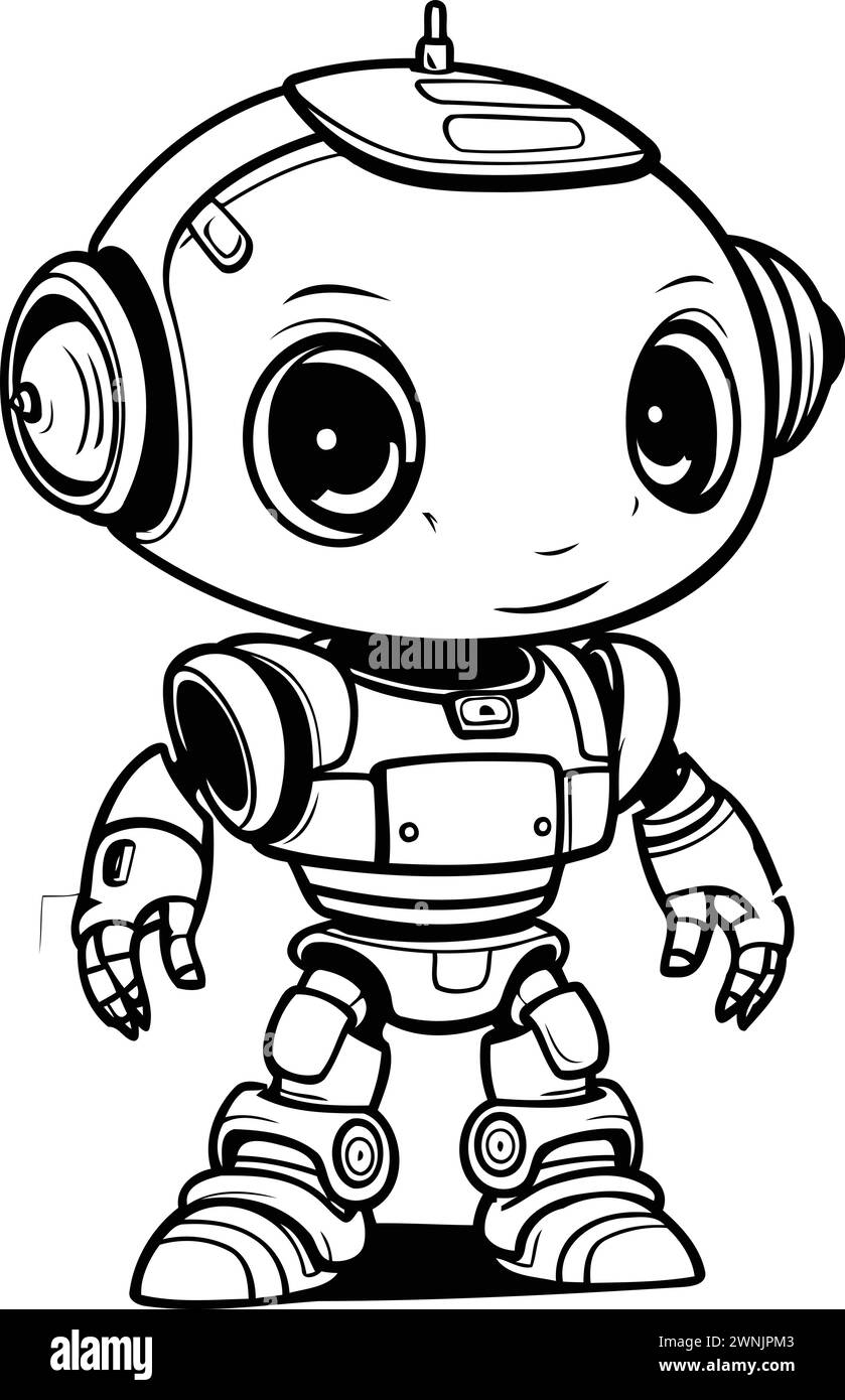 Vector illustration of Cute little robot isolated on a white background ...