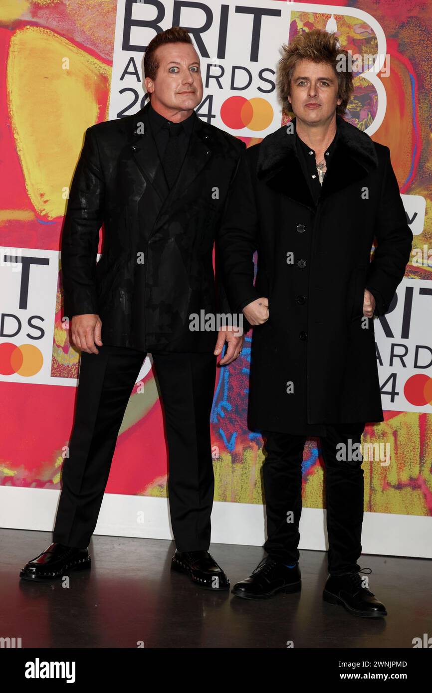 London, UK. 02nd Mar, 2024. Tre Cool and Billie Joe Armstrong of Green ...