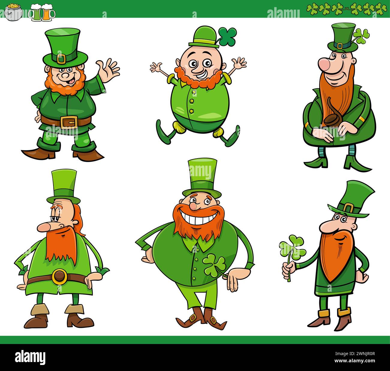 Cartoon illustration of Leprechaun characters on Saint Patrick Day set ...