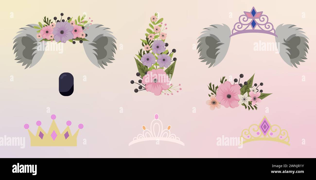 Koala face elements set cartoon flat design ears and noses vector ...