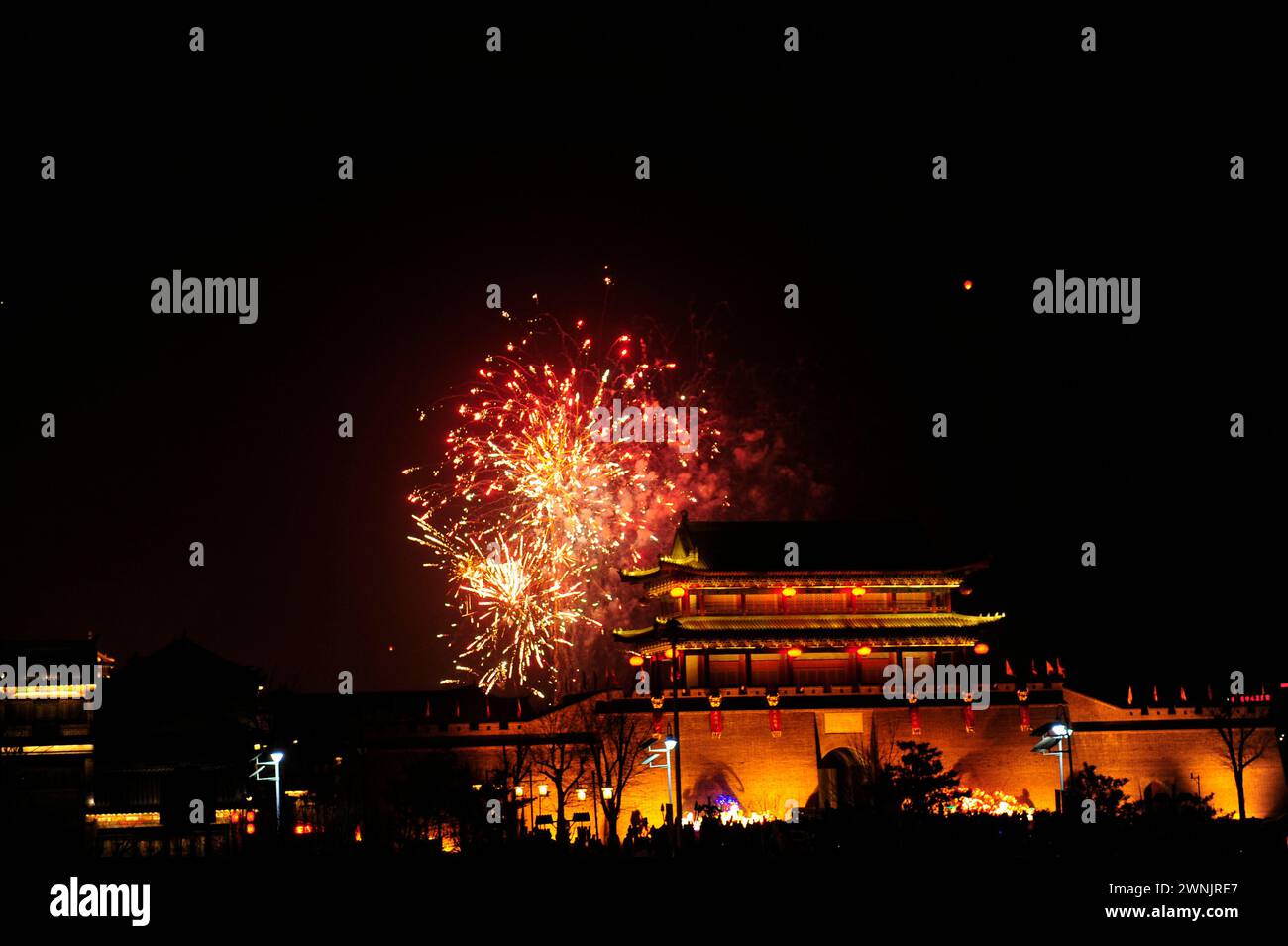 The fireworks in the ancient city of Chinese New Year celebration Stock ...