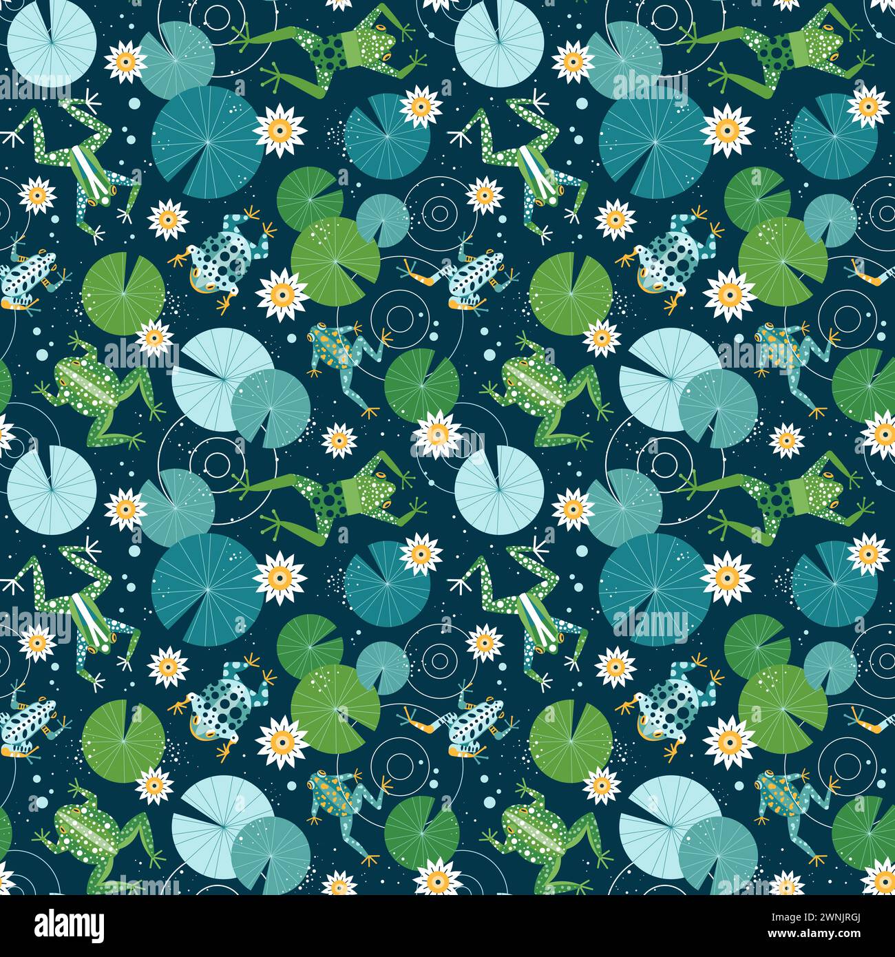 Swimming Frogs Pattern with Toads on Lily Pond Stock Vector Image & Art ...
