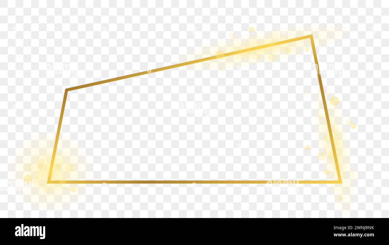 Gold glowing trapezoid shape frame isolated on transparent background. Shiny frame with glowing ...