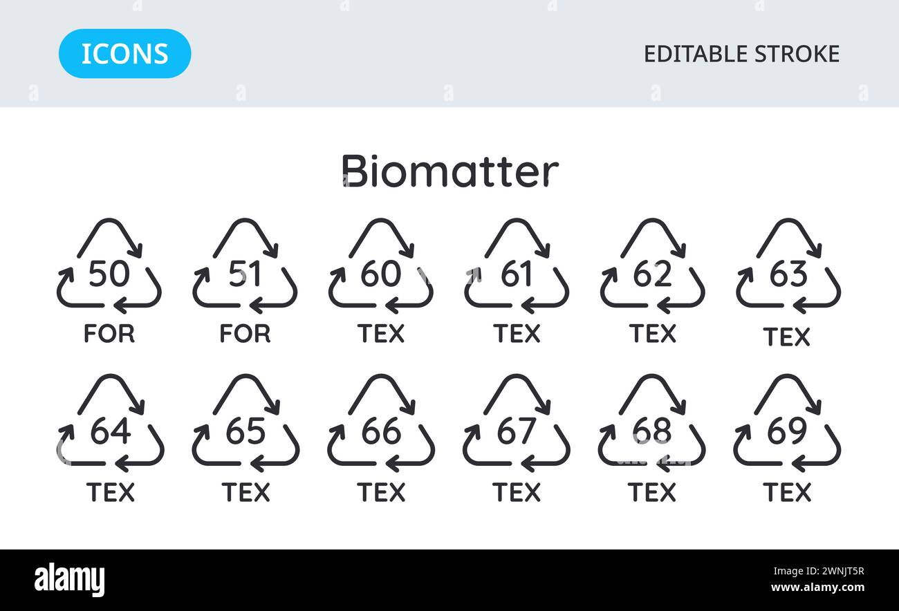 Biomatter recycling codes icons. Triangular environmental symbols of ...