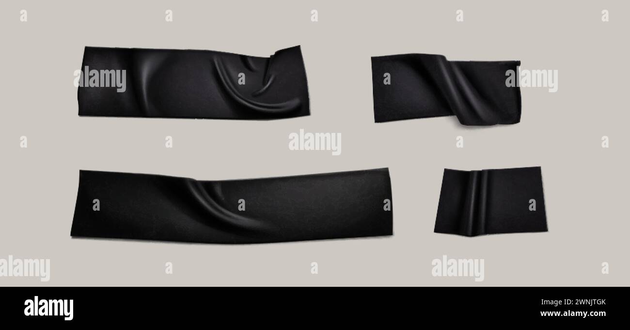 Realistic vector black adhesive duct tape pieces with crumpled effect ...