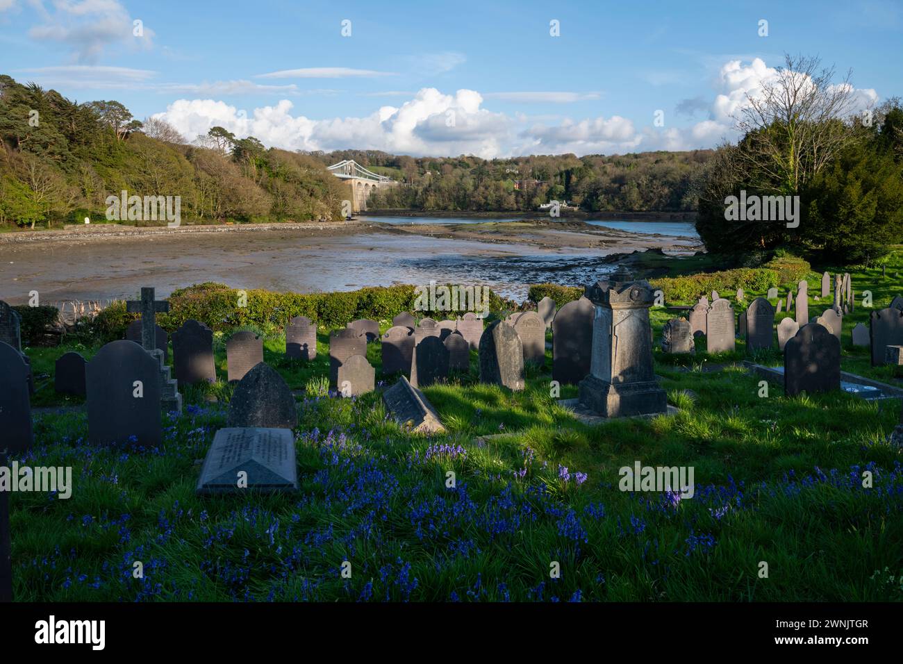 St Tysilio's Church and graveyard on Church Island beside the Menai ...