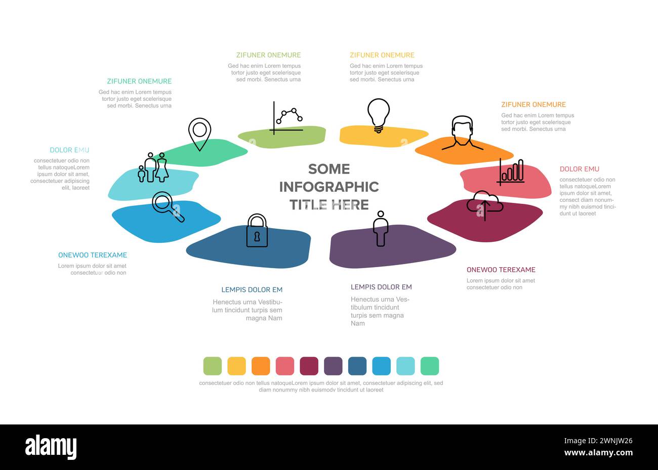 Ten rainbow color block elements in circle design multipurpose cycle ...