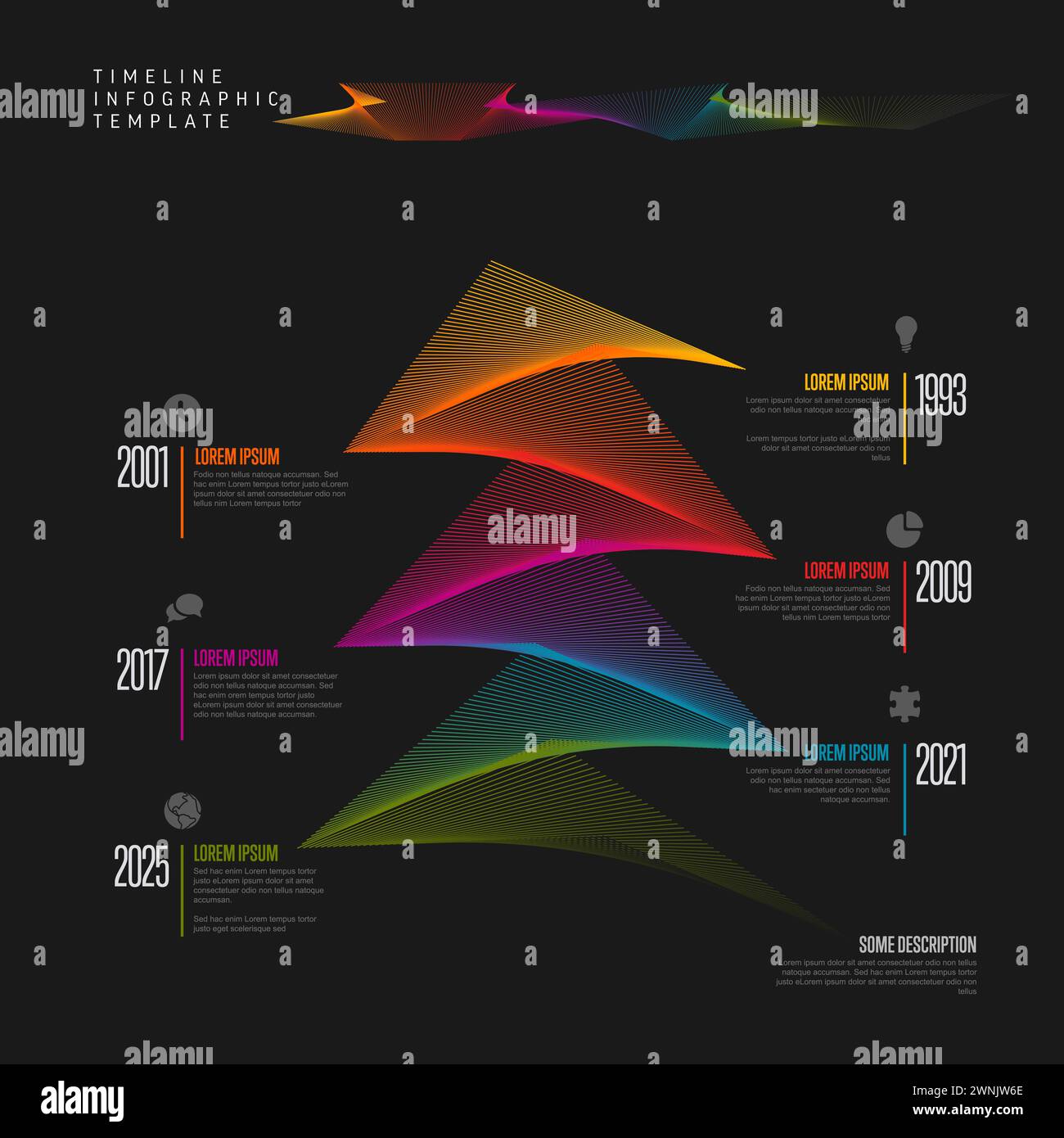 Vector dark curved Infographic timeline report template with 3d colored ...